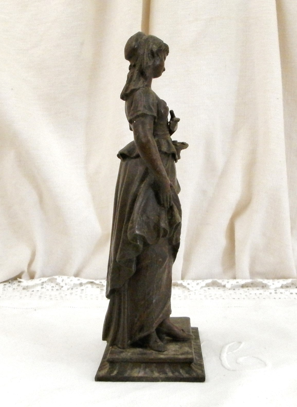Antique 19th Century French Cast Iron Statue of Young Girl with Flower ...