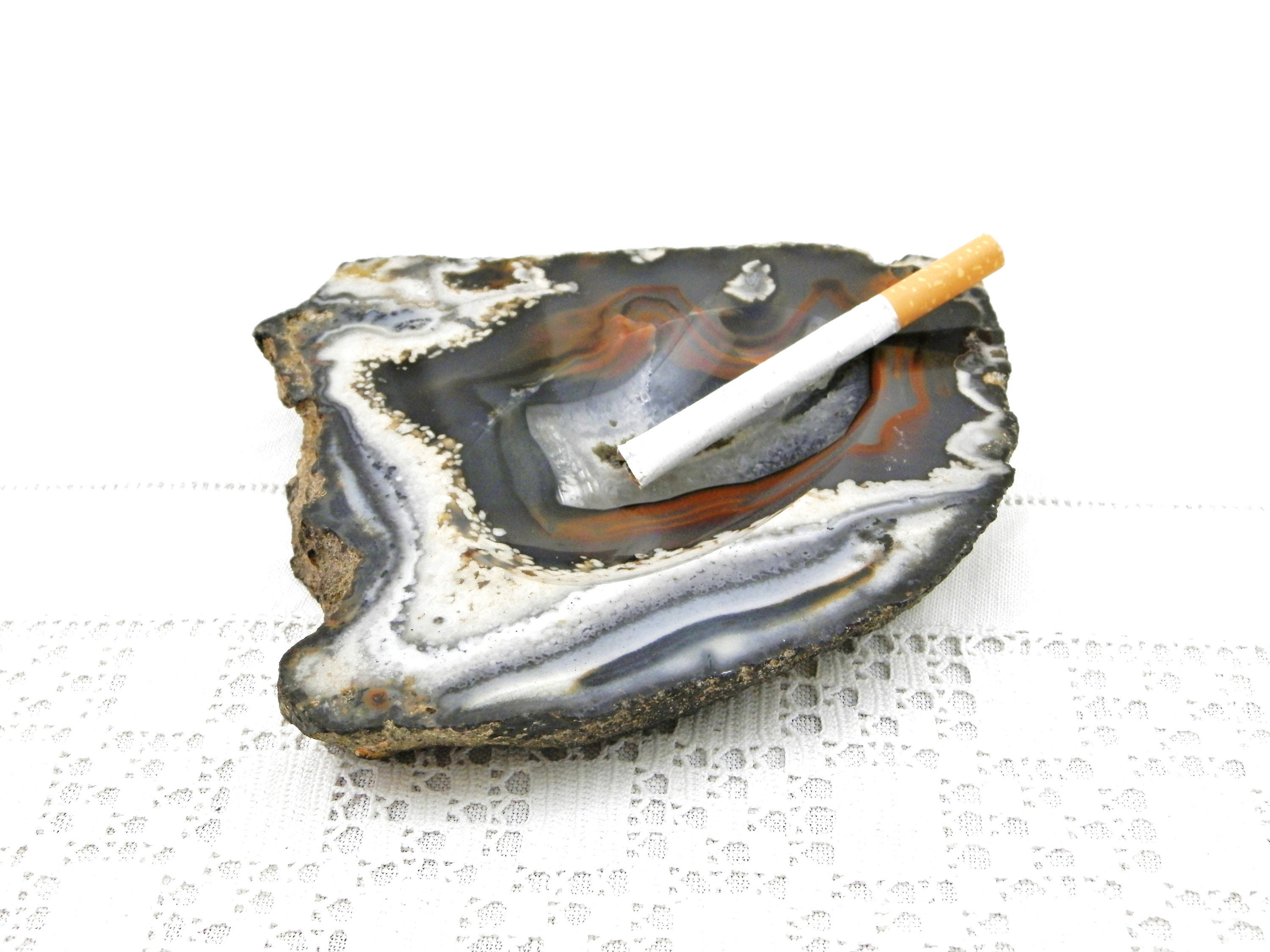 1970s Vintage Carved Polished and Rough Slab of Gray White and Brown ...