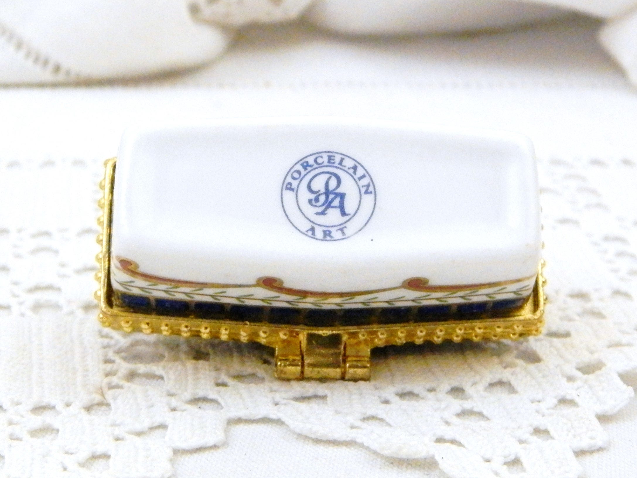 Small Vintage French Hand Painted Porcelain Pill Box with Floral ...