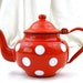 Small Vintage Chippy Red and White Polka Dot Enamelware Tea Pot, Bright ...