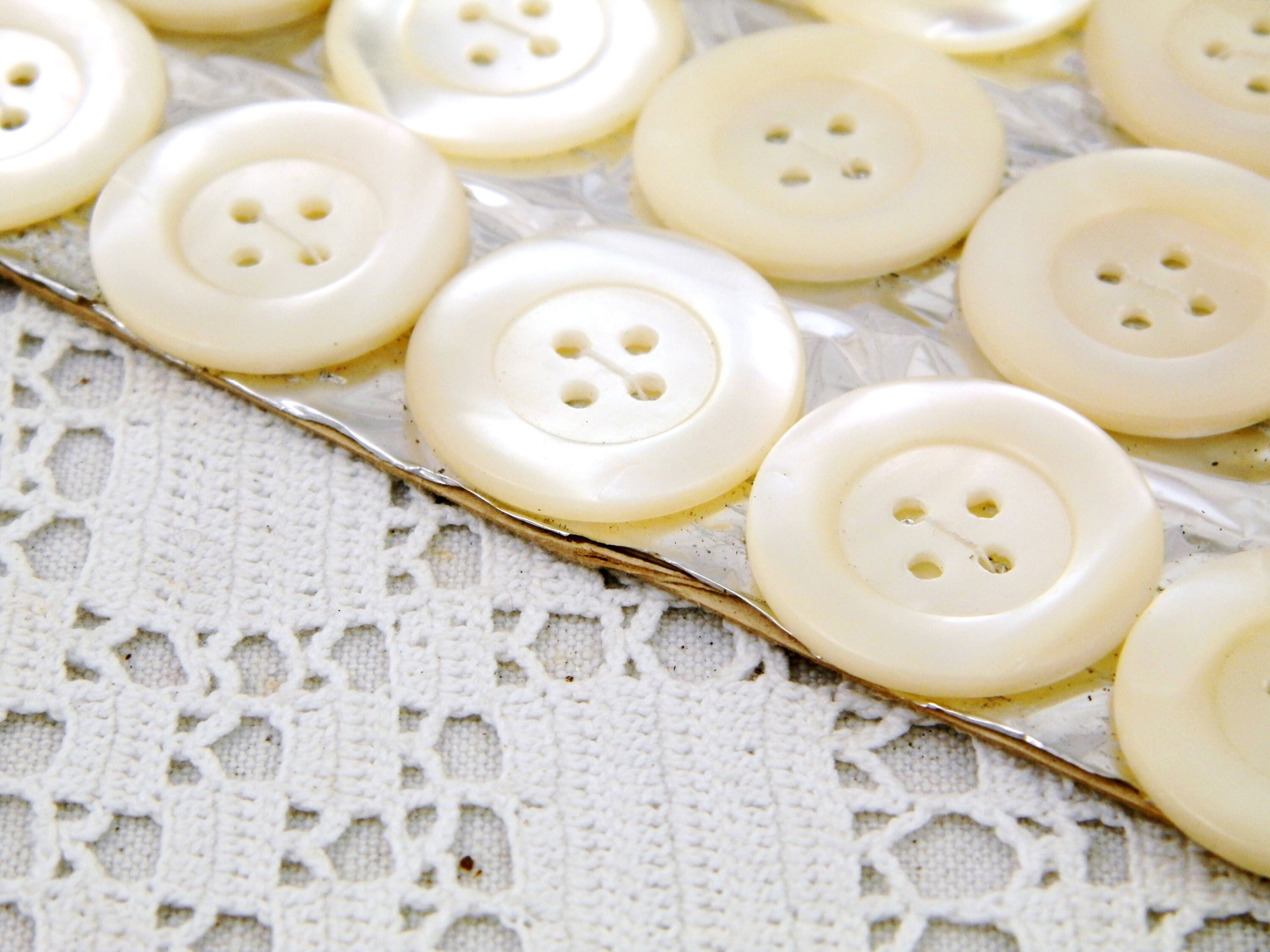 24 Large French Antique Unused Mother of Pearl / Nacre Buttons with 4 ...