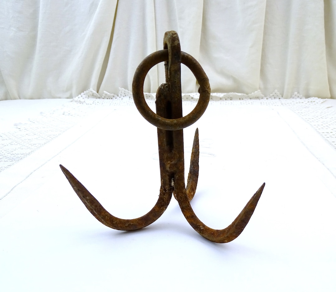 Antique French Iron Hand Forged Grappling Hook, Retro Butcher Meat ...