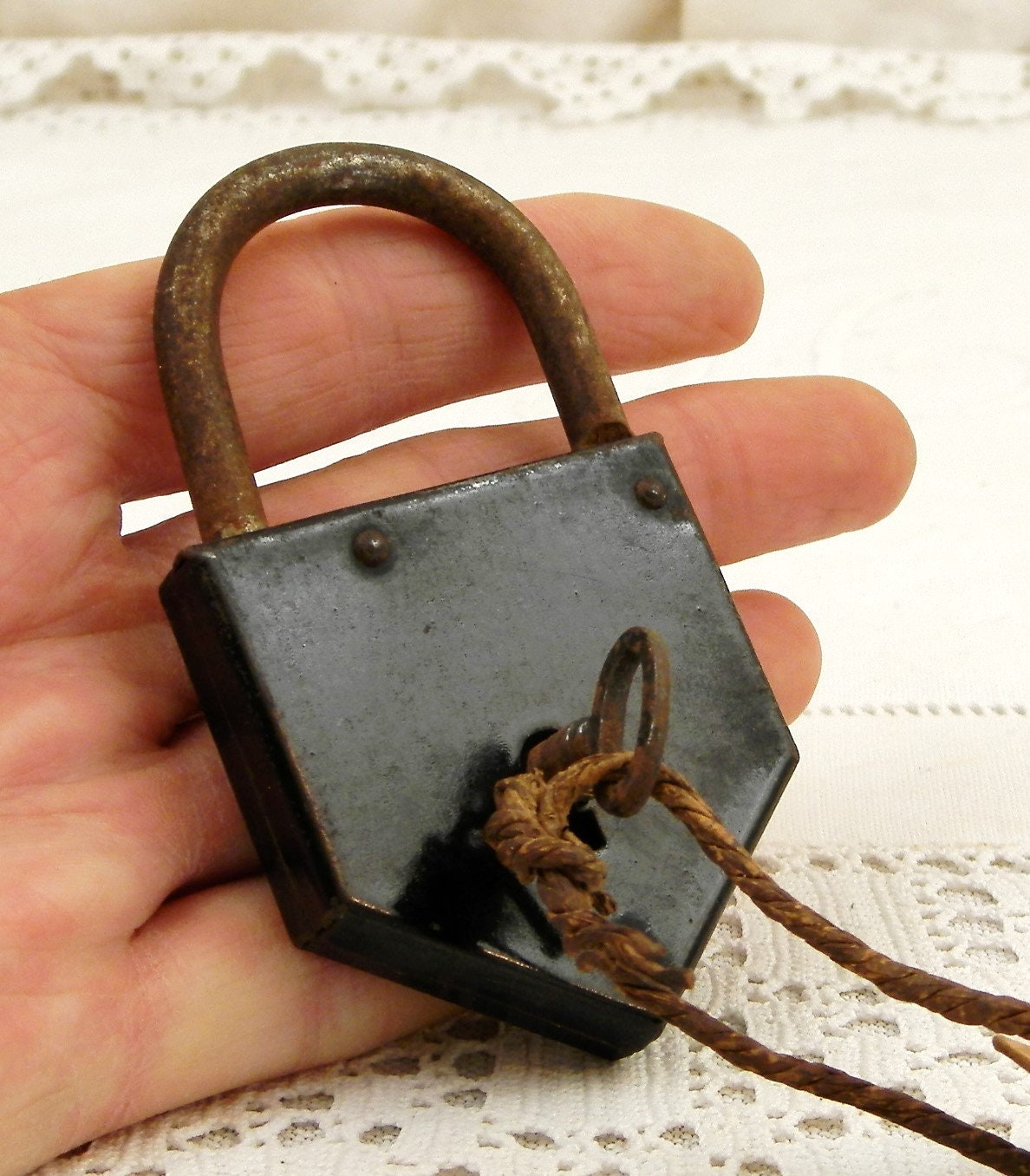 Antique French Black Metal Working Padlock with 2 Keys, Old Retro ...