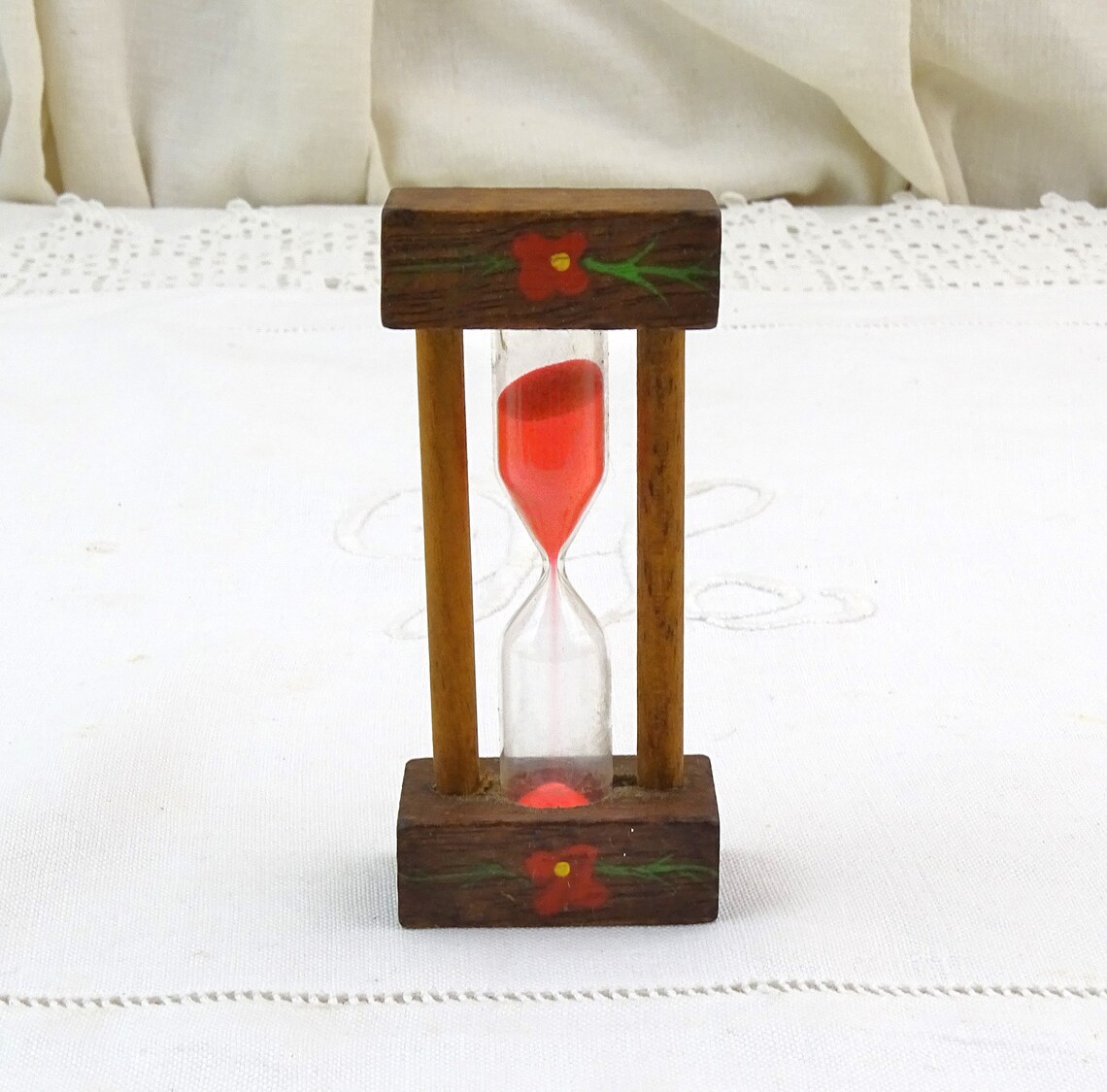 Vintage French Painted Wooden Egg Timer With Bright Pink Sand - Etsy