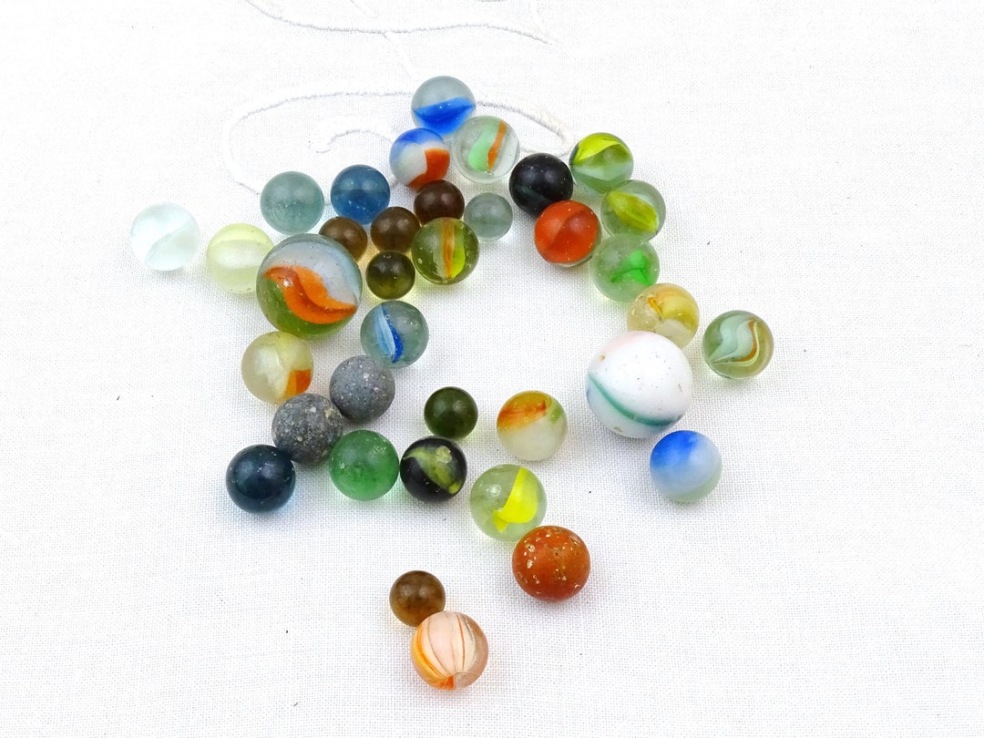 Collection of French Antique and Vintage Colored Glass and Clay Marbles ...