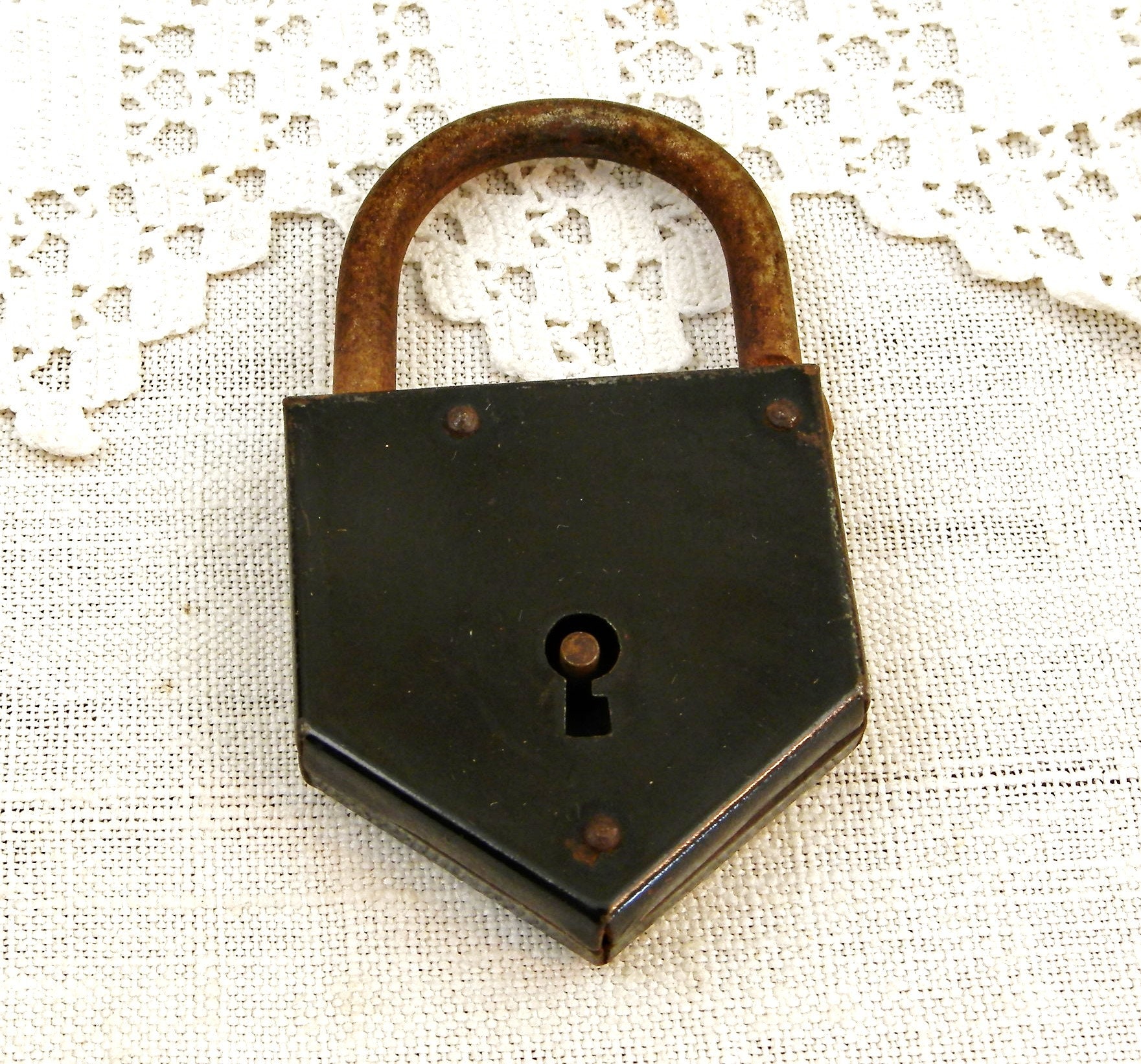 Antique French Black Metal Working Padlock with 2 Keys, Old Retro ...