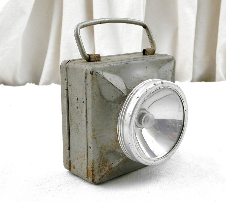 Vintage French Square Gray Metal Hand Held Flashlight By | Etsy