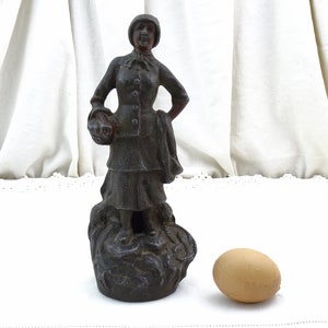 Antique French Metal Sculpture of Fisherwoman, Vintage Statue Figurine ...