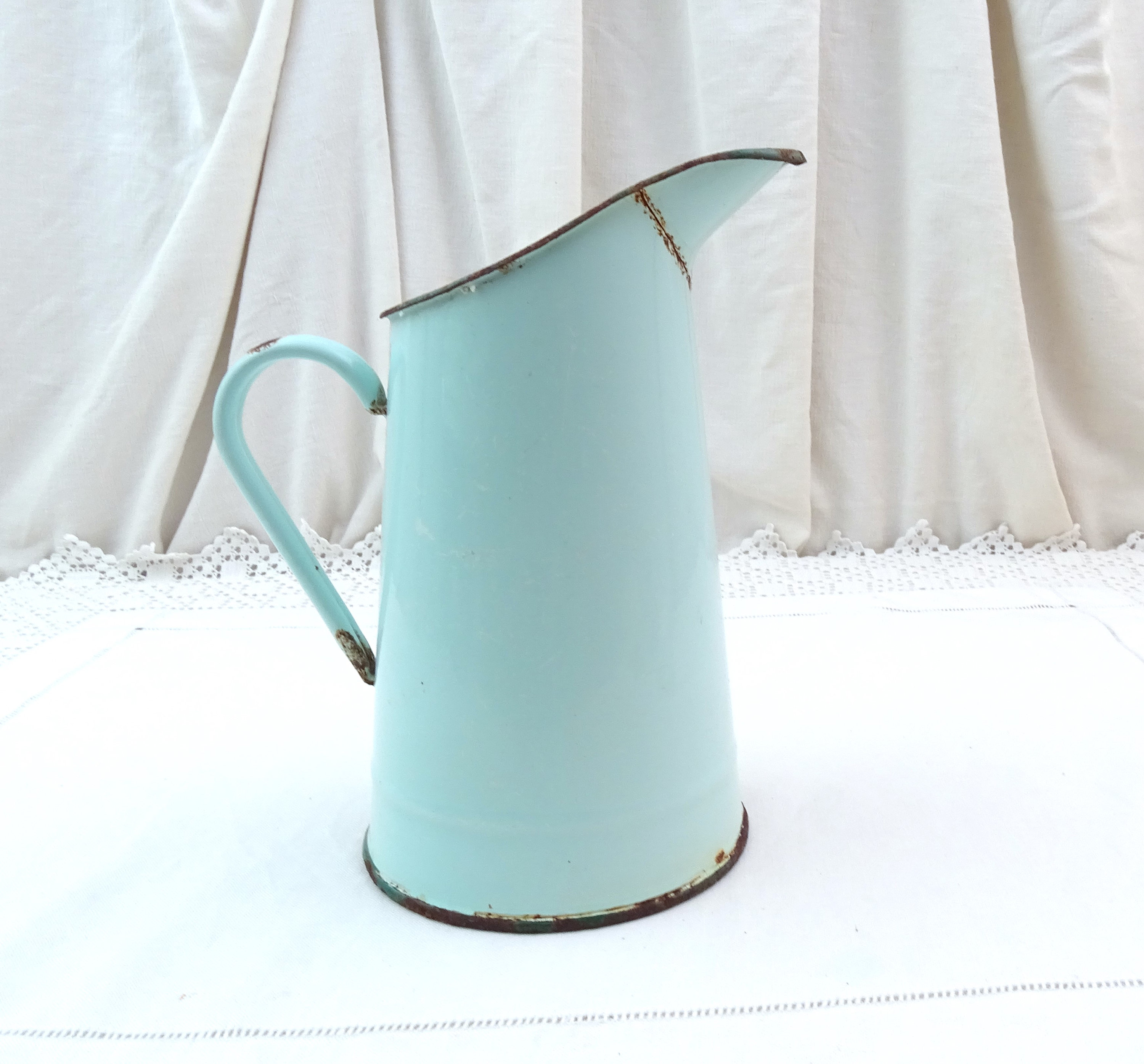 Vintage French Pale Mint Green Metal Enamelware Water Pitcher, Retro ...