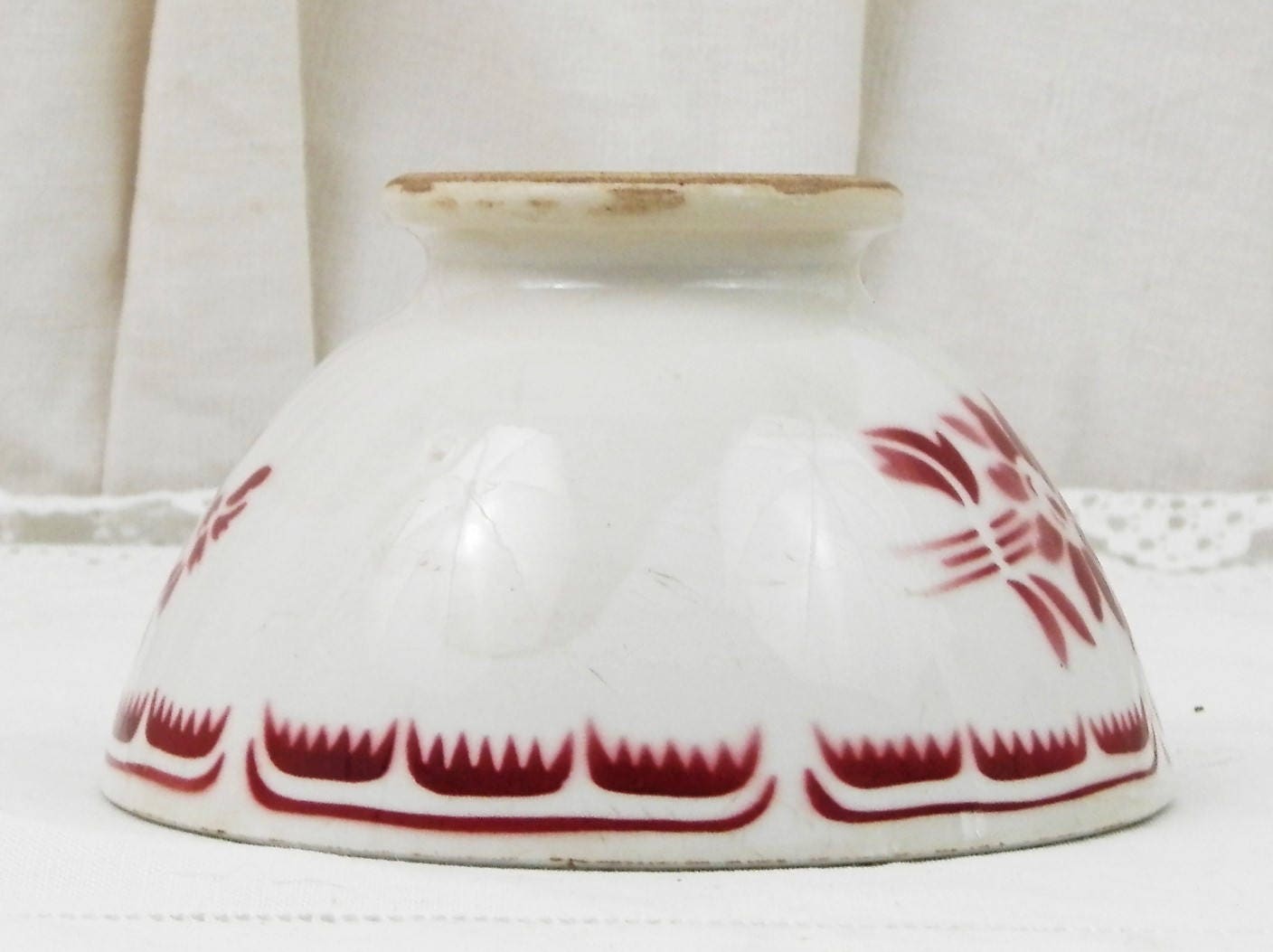 Antique Red and White Farmhouse Coffee Bowl from France, French Country ...