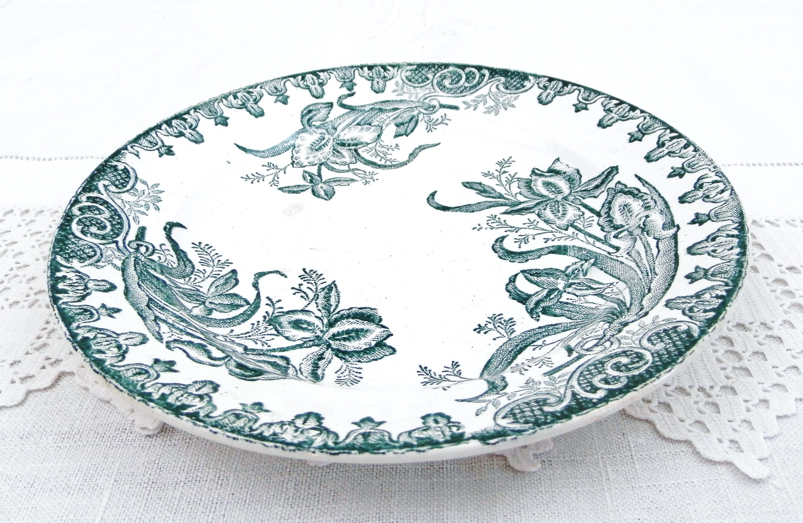 Small Antique Ironstone Ceramic Plate with Iris Flower Pattern by St ...