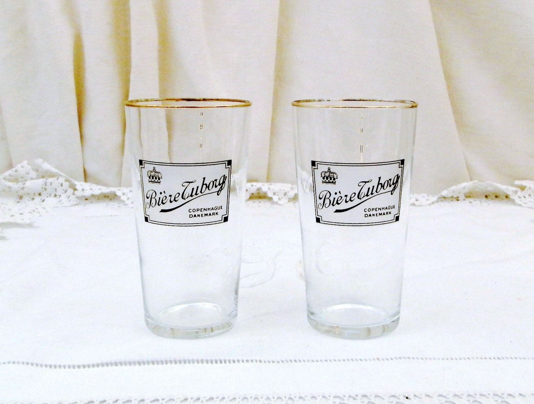 RESERVED FOR EMMA 2 Vintage Tuborg Beer Glasses with Gold Rim 25 cl ...
