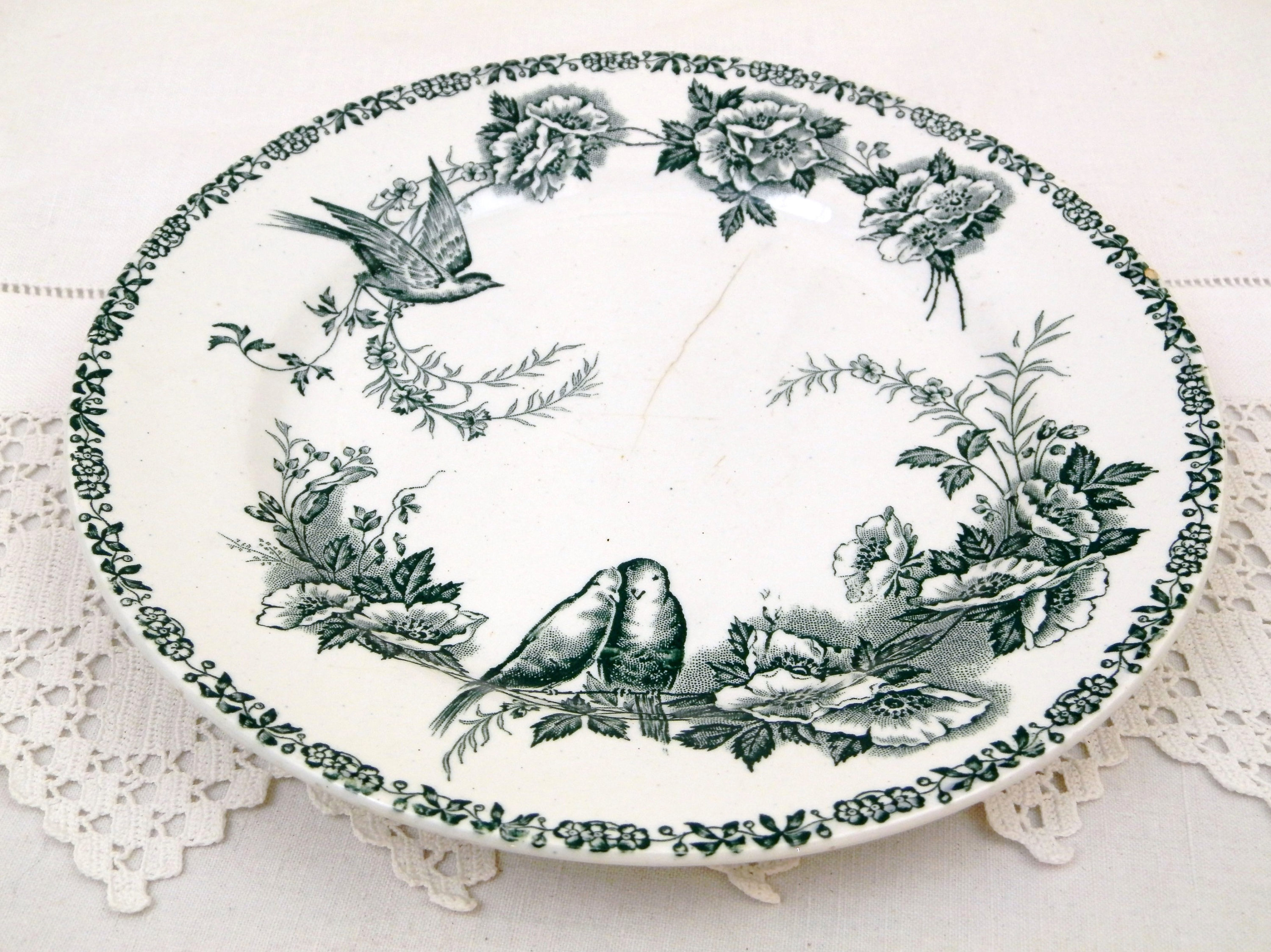 Antique French Ironware Plate With Bird / Bluetit and Rose Flower ...
