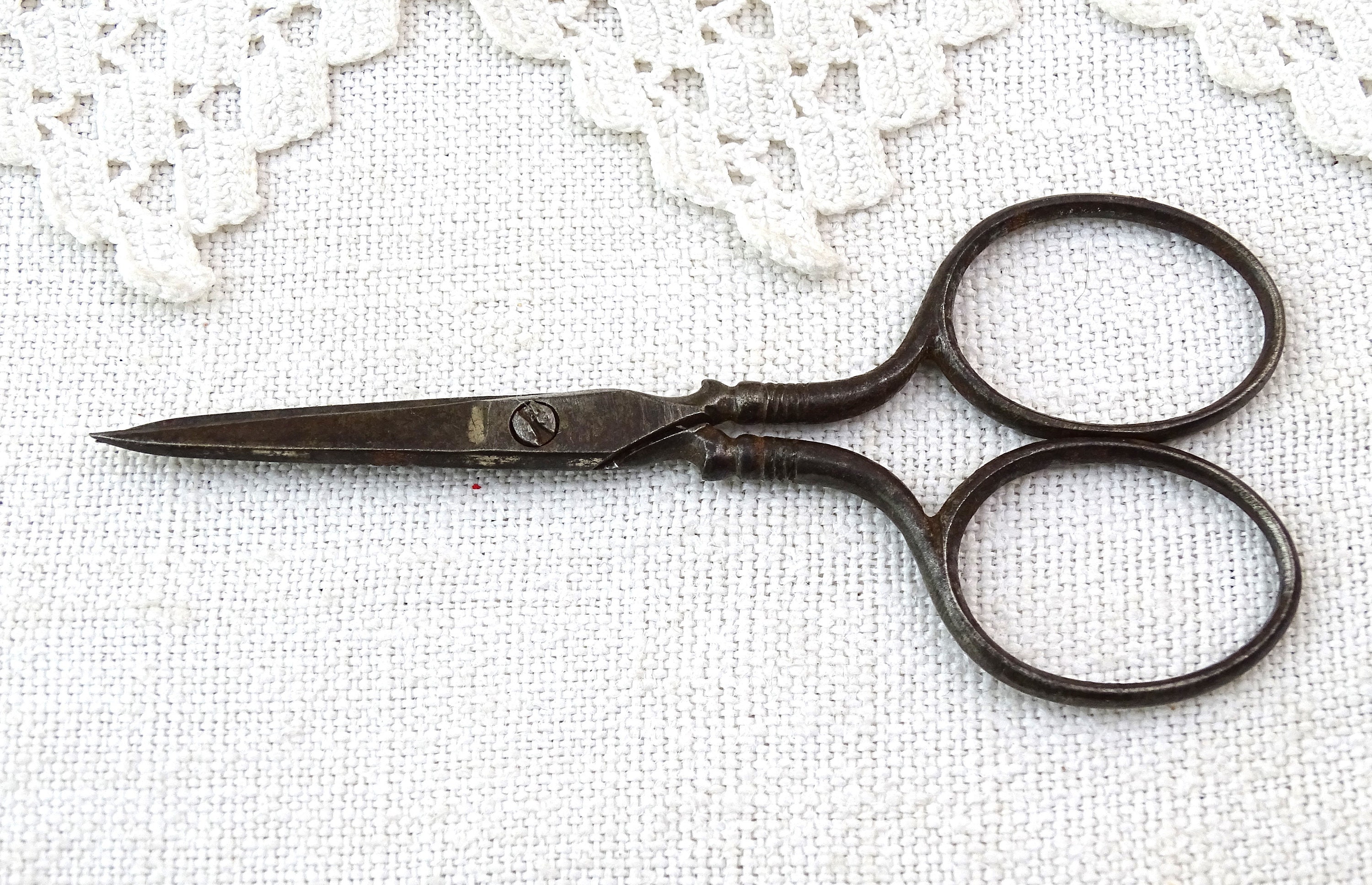 Small Antique French Iron Embroidery Scissors, Vintage Metal Sewing ...