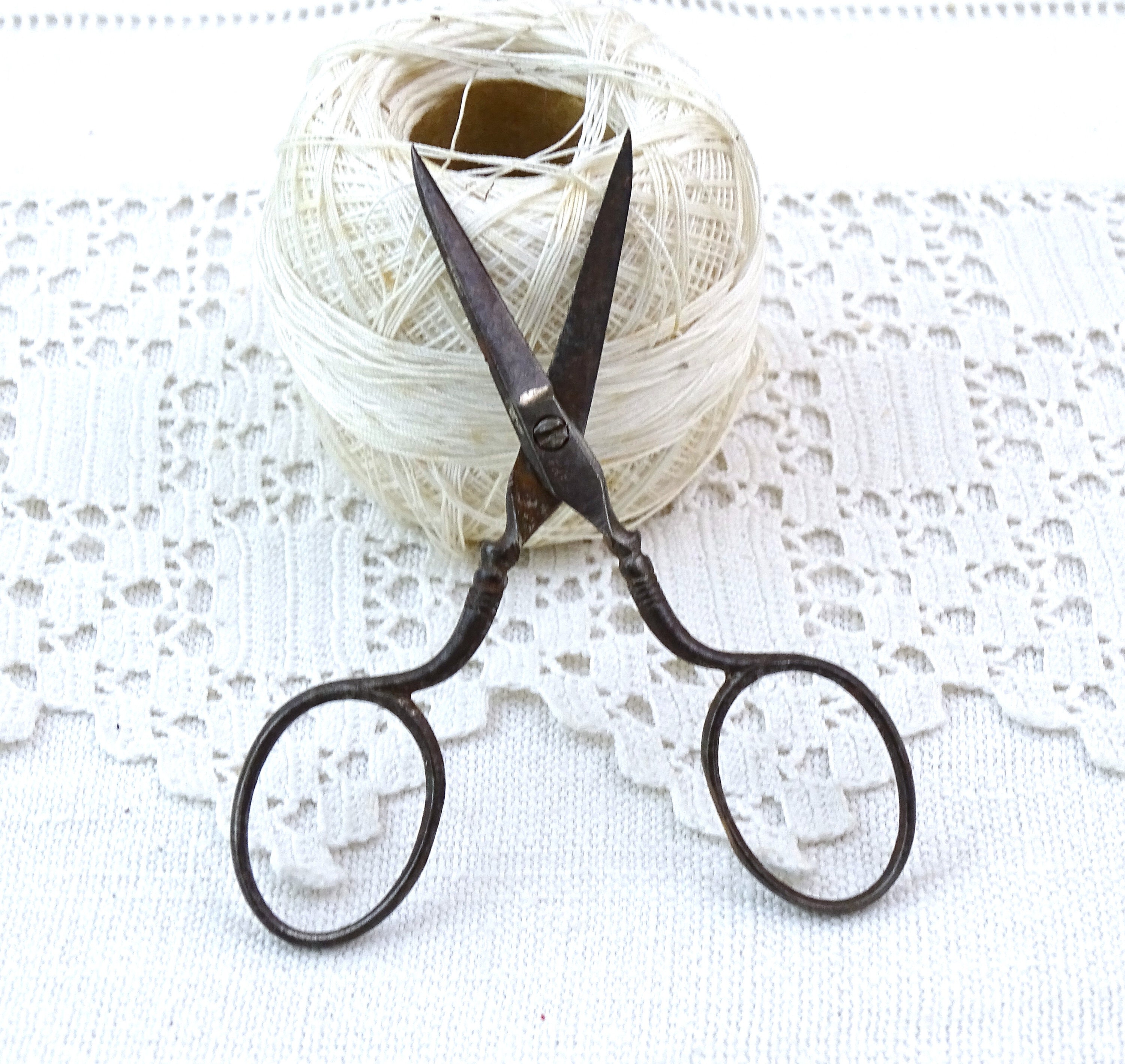 Small Antique French Iron Embroidery Scissors, Vintage Metal Sewing ...