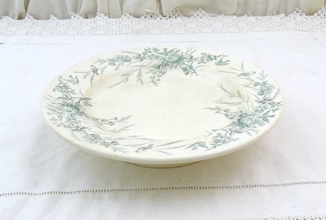 Antique French Creil Et Montereau Linotte Ironstone Ceramic Cake Stand ...