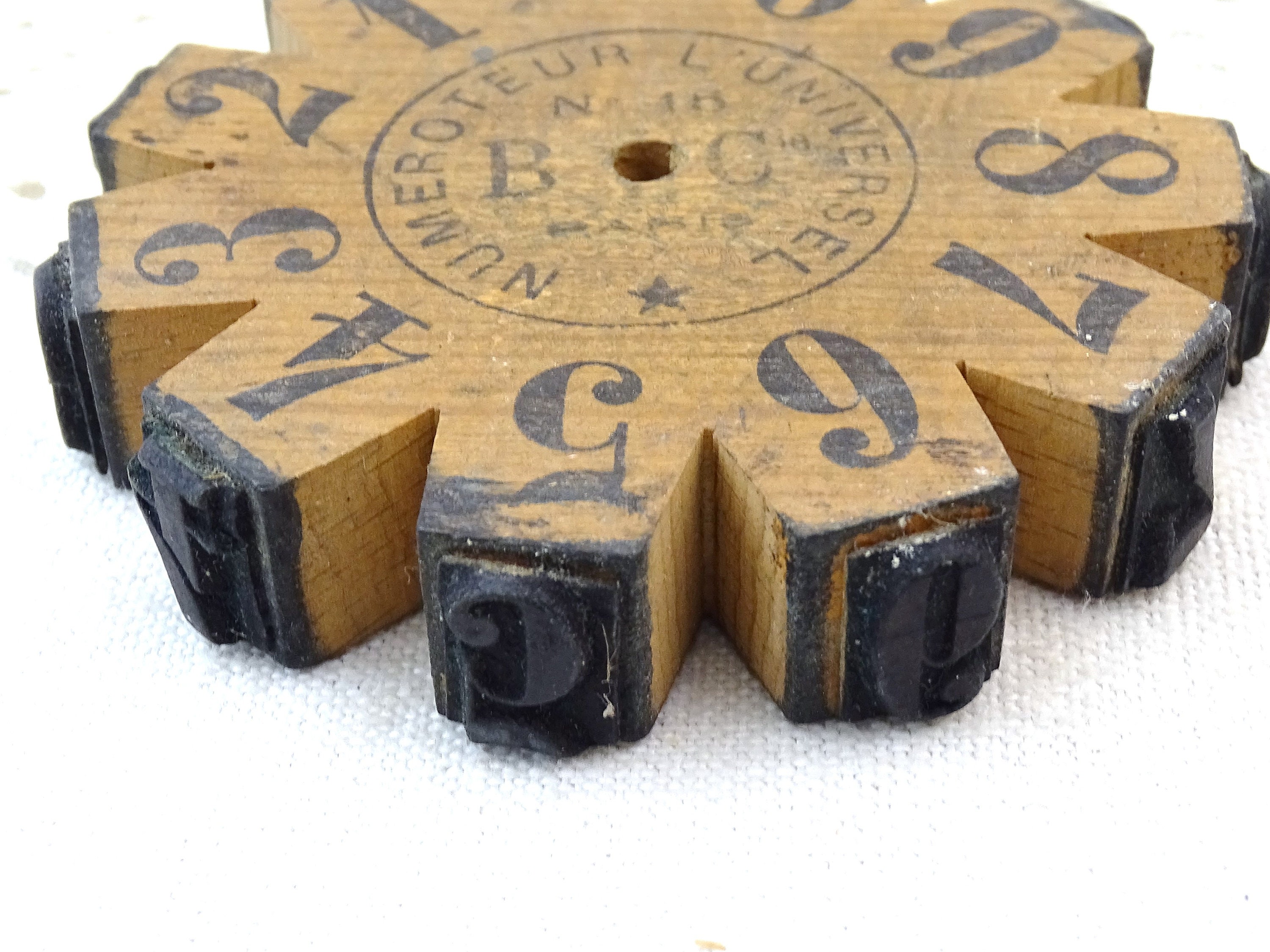 Antique French Round Number Printing Wheel made of Wood in Paris ...