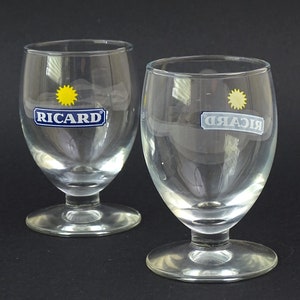 2 Small French Vintage Ricard Drinks Short Stemmed Glasses, Pair Retro ...