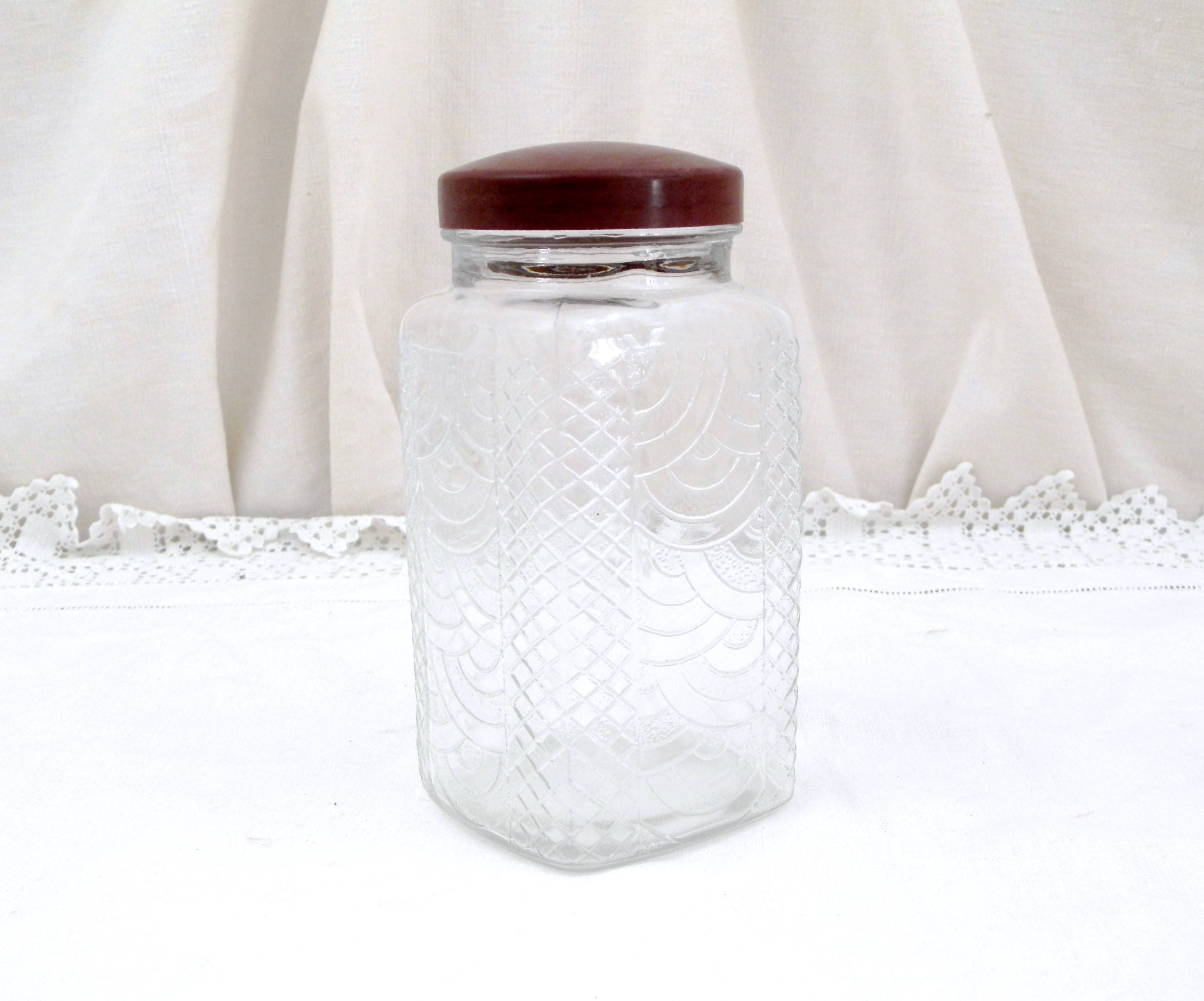 Square Vintage Art Deco 1930s Design Pattern Glass Jar with Bakelite ...