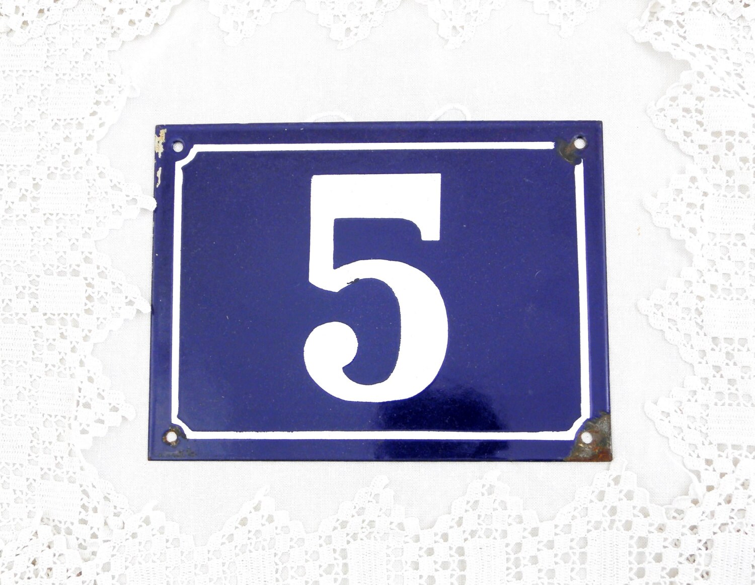 Large Vintage Traditional French Enamel House Number Plate Number 5 ...