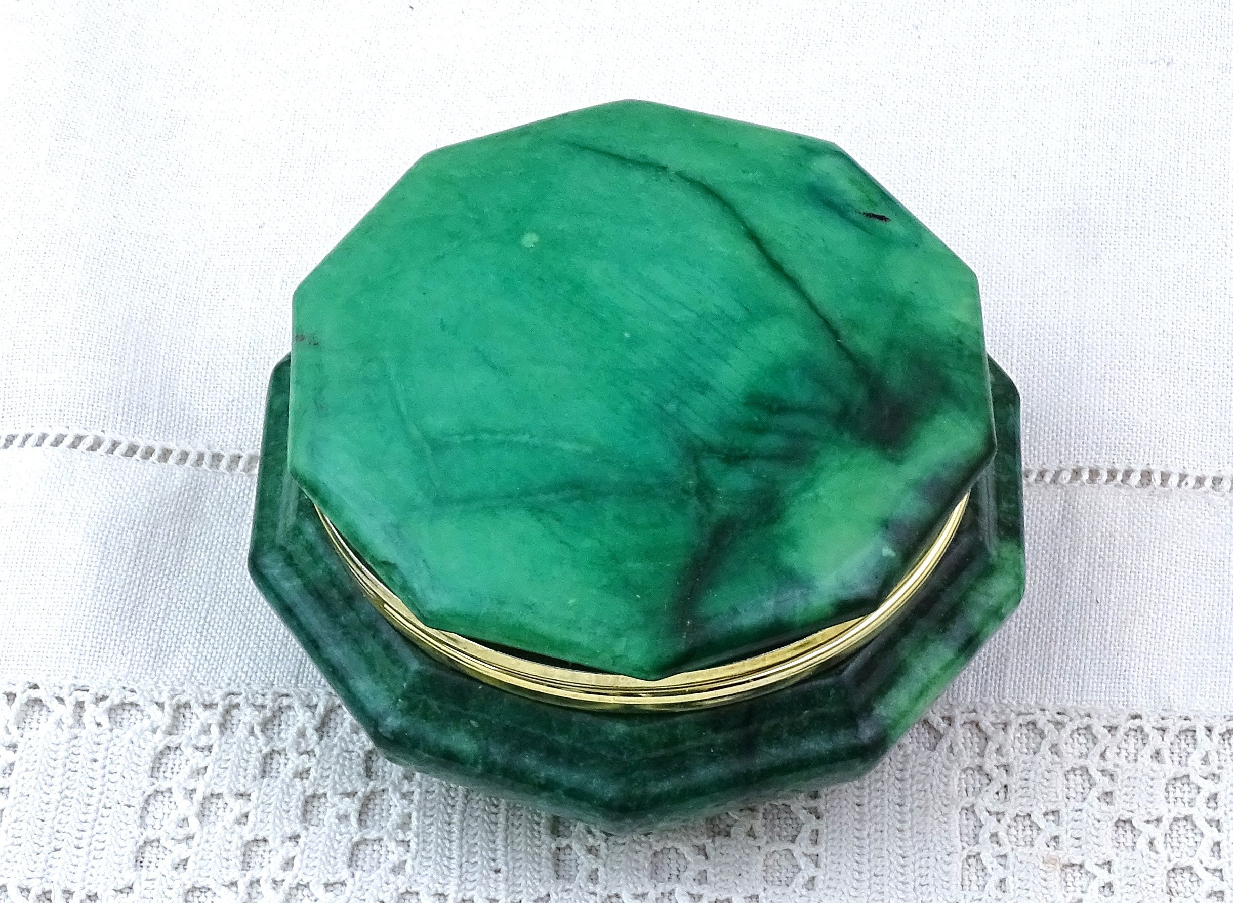 Vintage Italian Alabaster Hinged Decagon Jewelry Box Colored Green ...