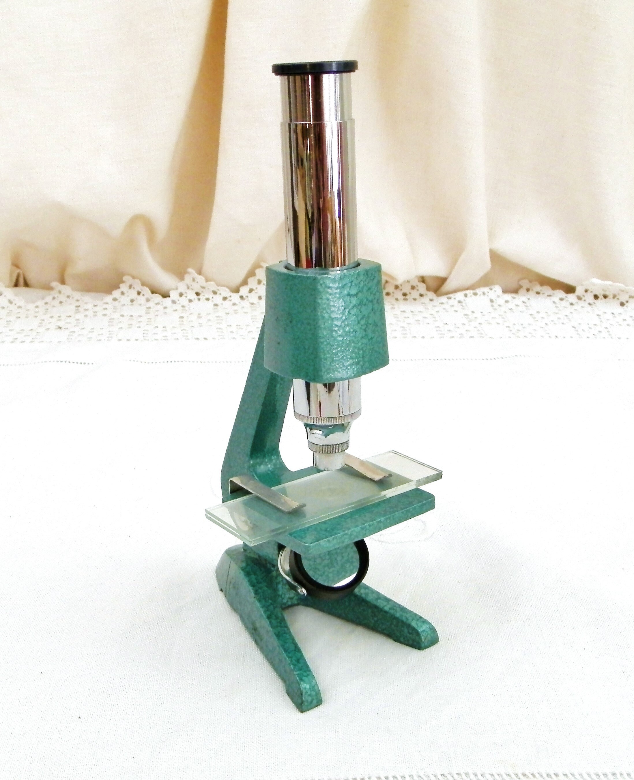 Vintage French Mid Century 1950s Boxed Green Microscope with Glass ...