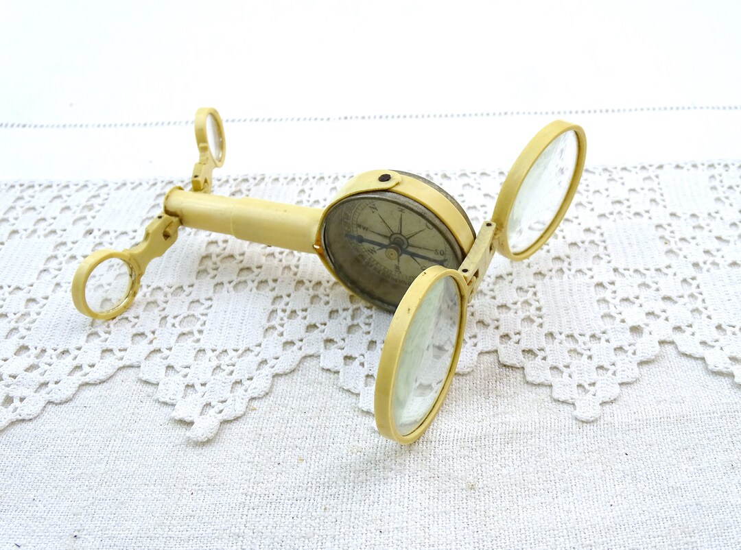 Antique French Compass, Mirror and Opera Glasses All in One With White ...