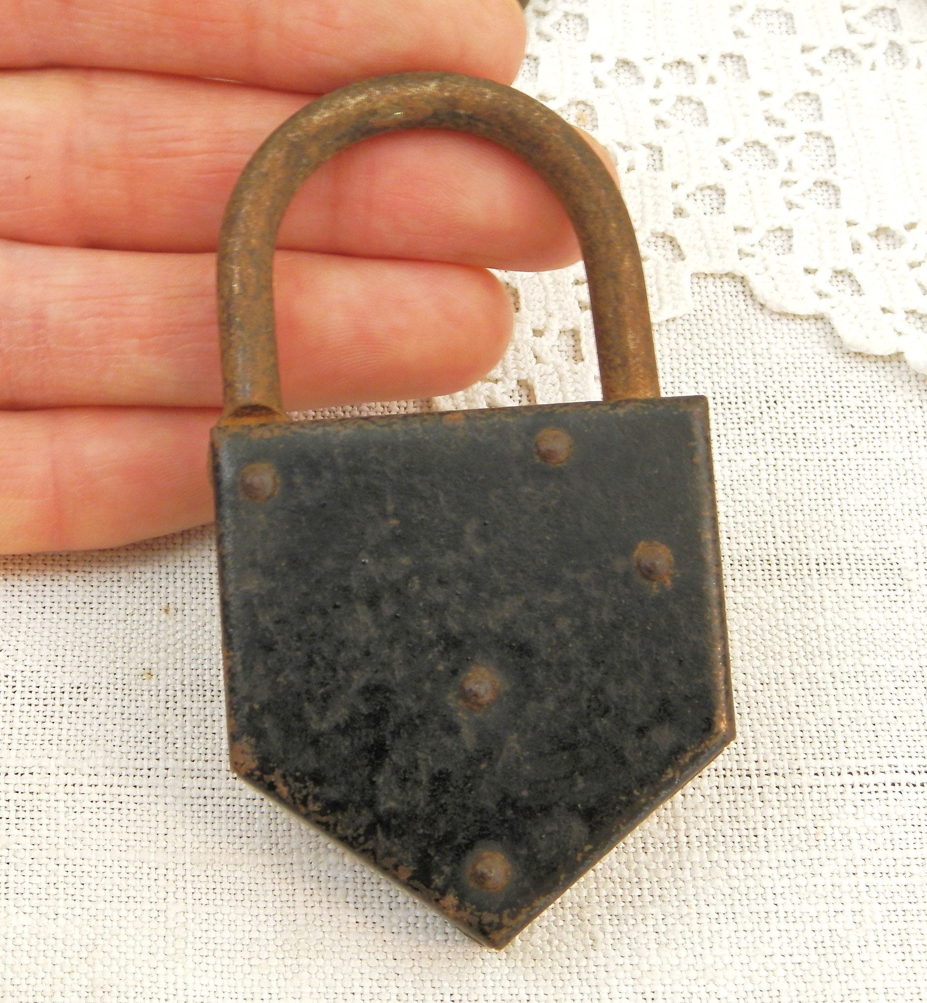 Antique French Black Metal Working Padlock with 2 Keys, Old Retro ...