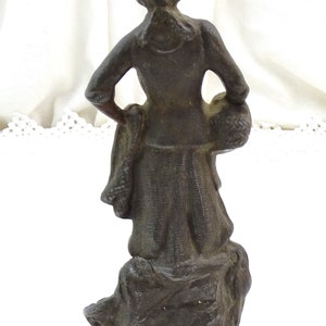 Antique French Metal Sculpture of Fisherwoman, Vintage Statue Figurine ...