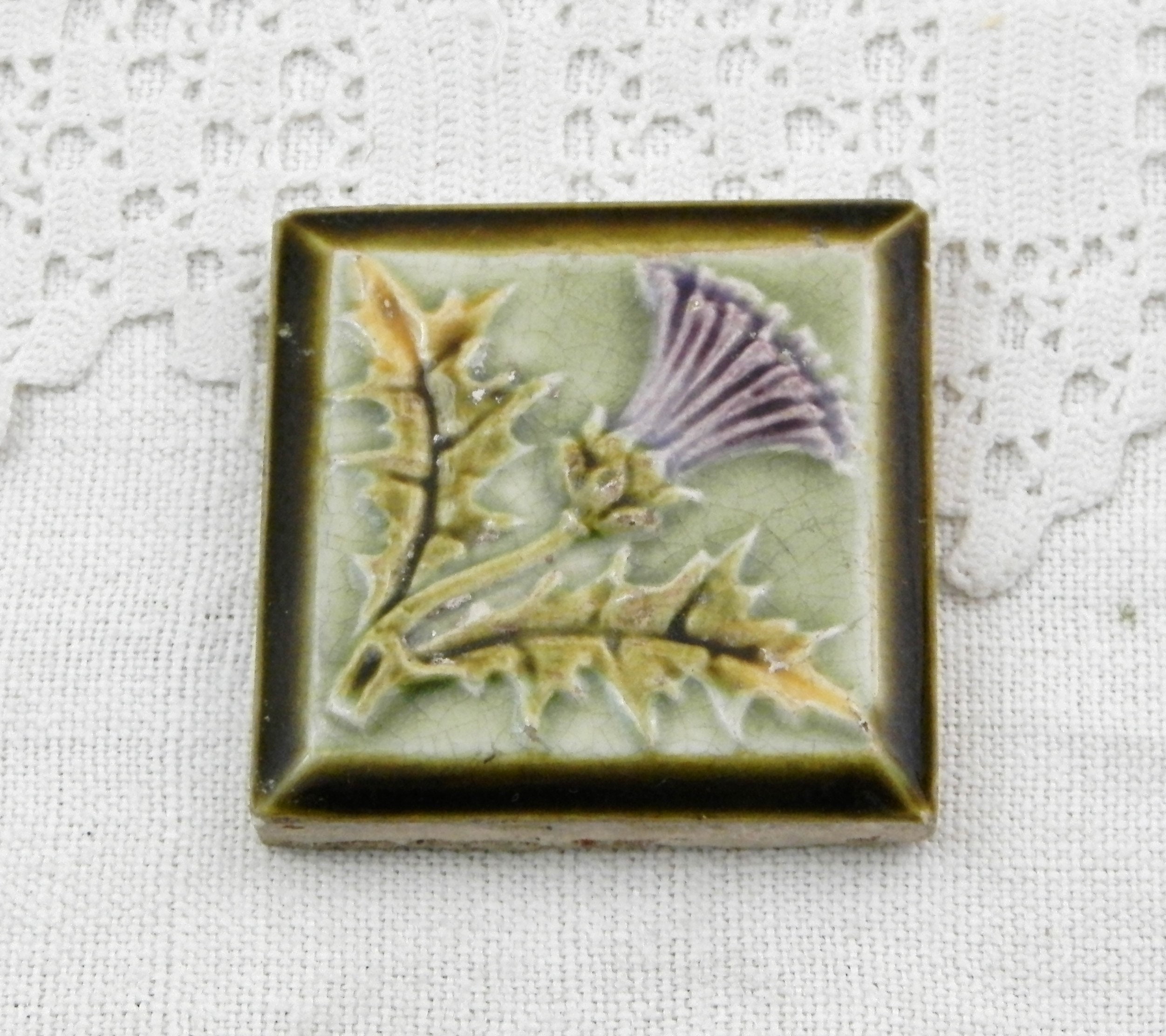 Small Antique Victorian Scottish Square Ceramic Tile with Embossed ...