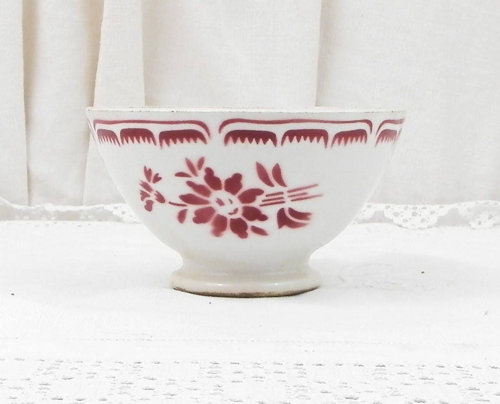 Antique Red and White Farmhouse Coffee Bowl from France, French Country ...
