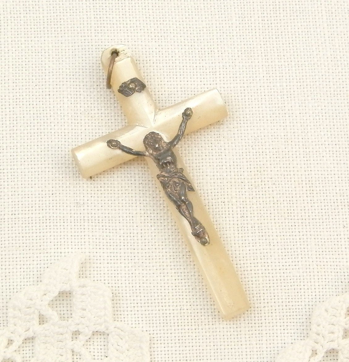 Vintage French Mother of Pearl and Silver Plated Crucifix, French ...