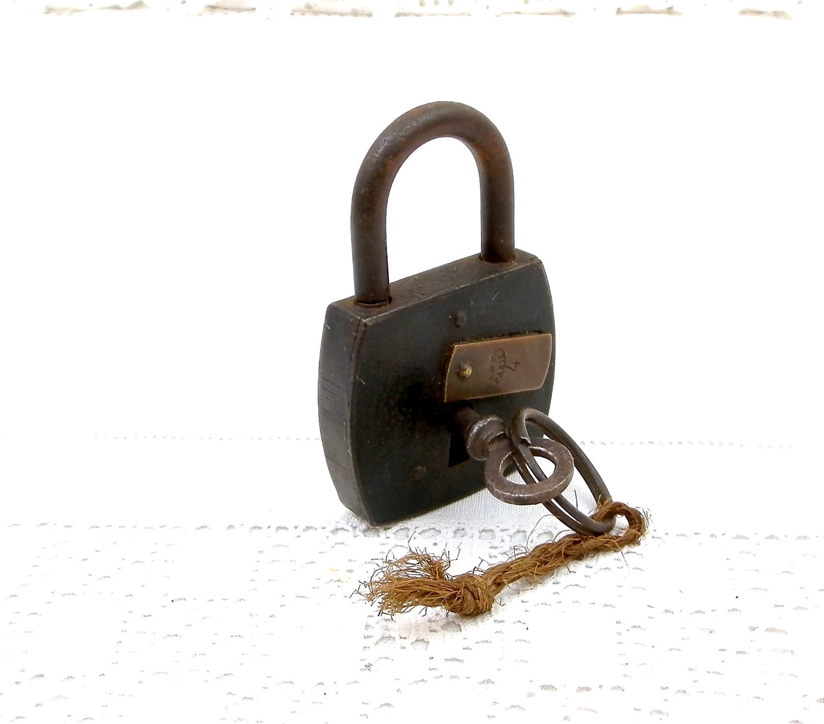 French Antique Working Black Patina Iron and Copper Padlock with Key by ...