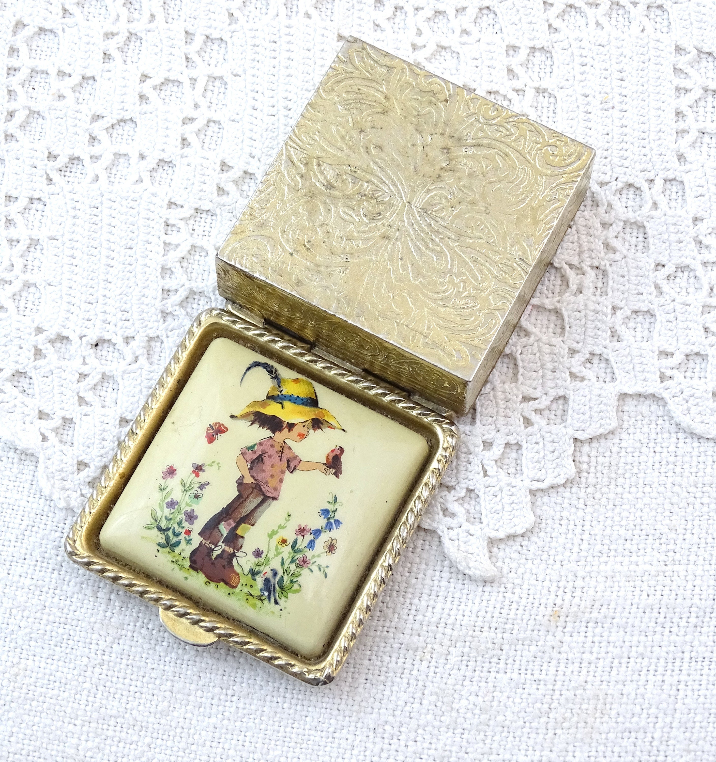 Small Vintage 1970s Square Pill Box with Robby Hollie Image on ...