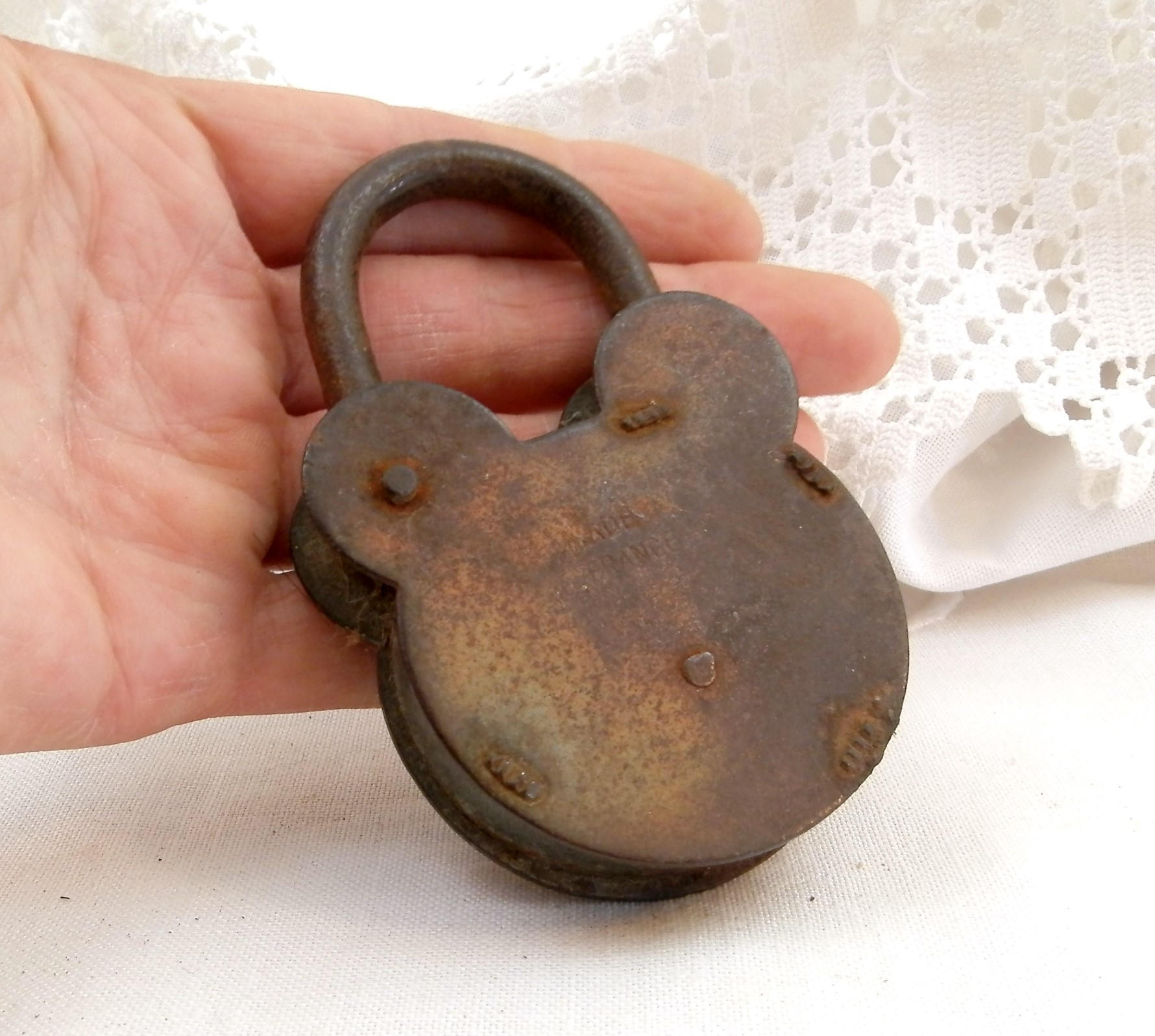 Vintage Working Rusty Patina Padlock with Key, French Mouse Lock in ...