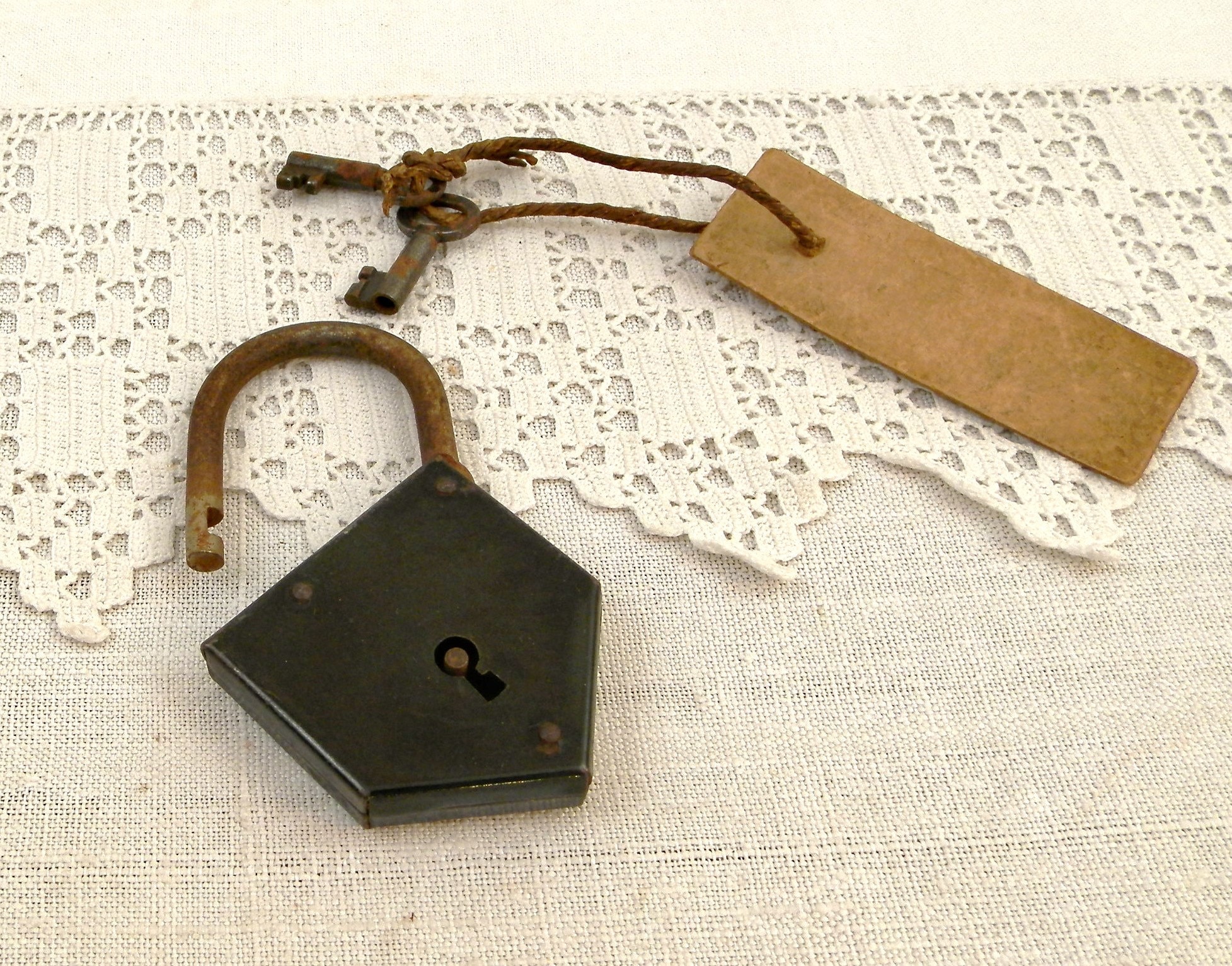 Antique French Black Metal Working Padlock with 2 Keys, Old Retro ...