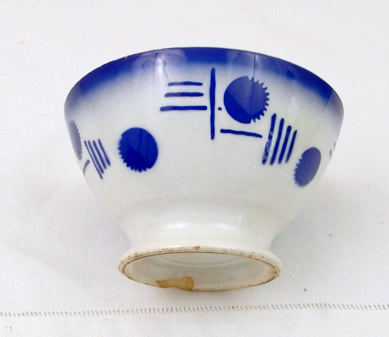 Antique Blue and White Art Deco Coffee Bowl from France, French ...