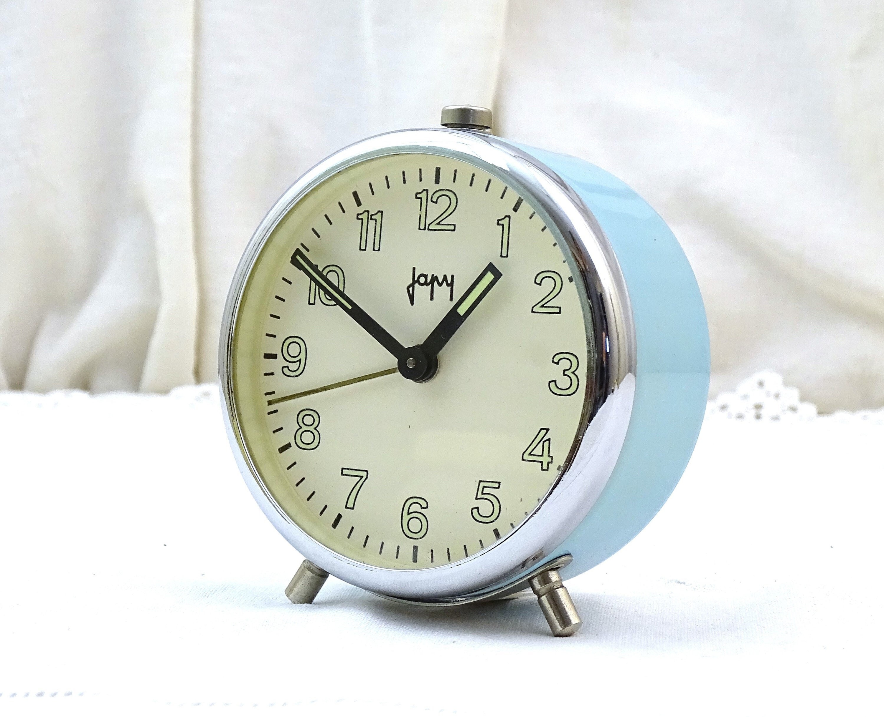 Vintage Mid Century Modern 1950s Japy Mechanical Clock in Pale Blue ...