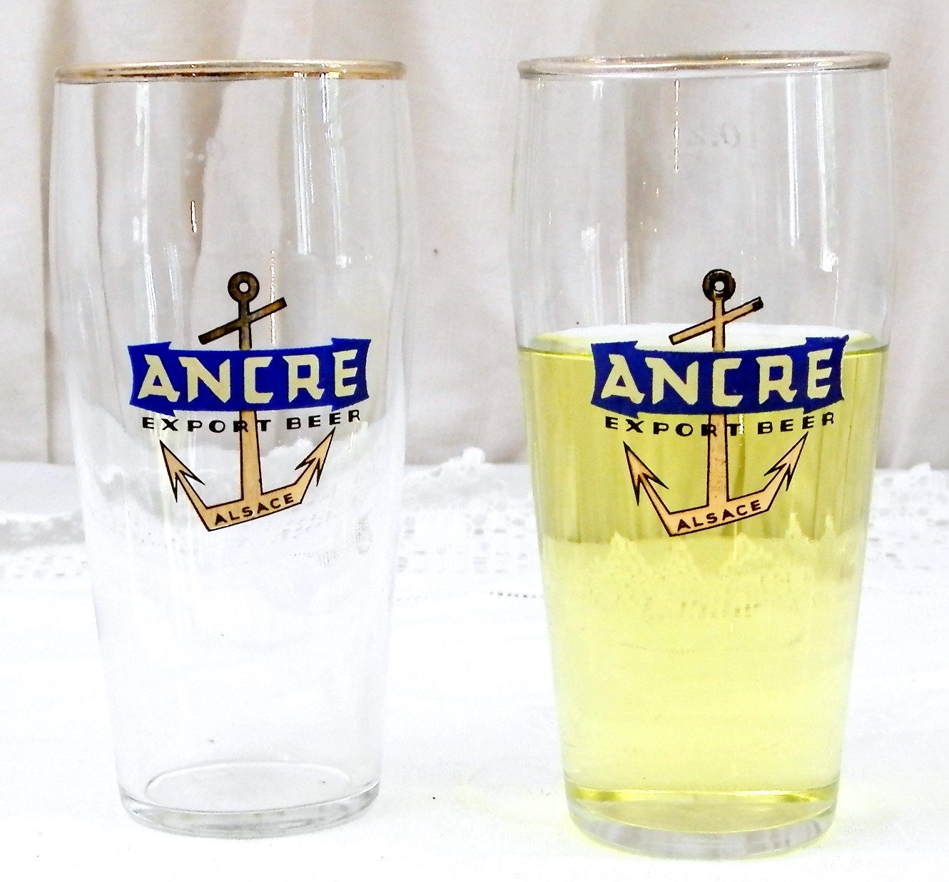 RESERVED FOR EMMA 2 Vintage French Beer Glasses Ancre Export Beer From ...