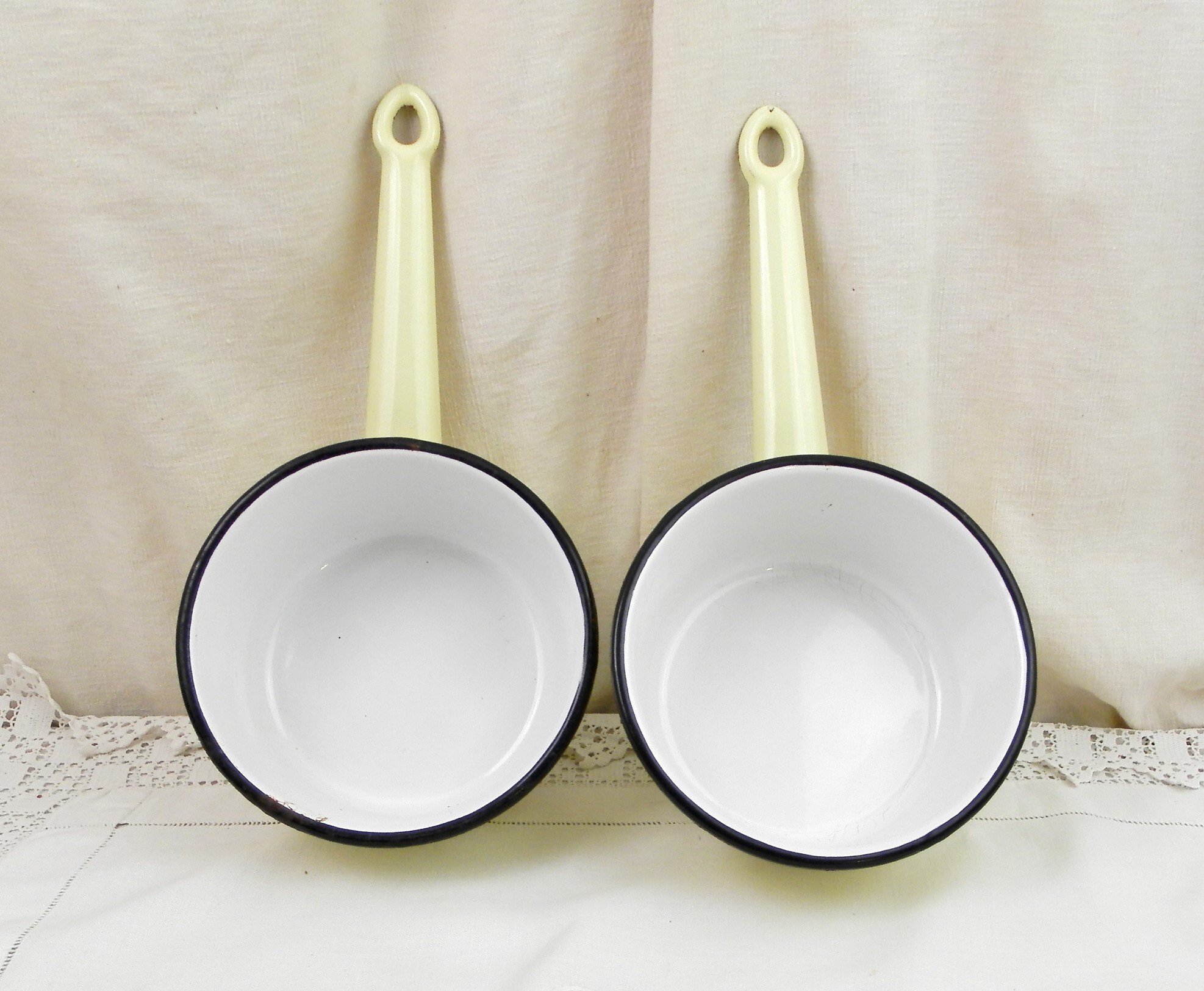 2 Vintage French 1950s Identical Yellow Enameled Cooking Pans ...