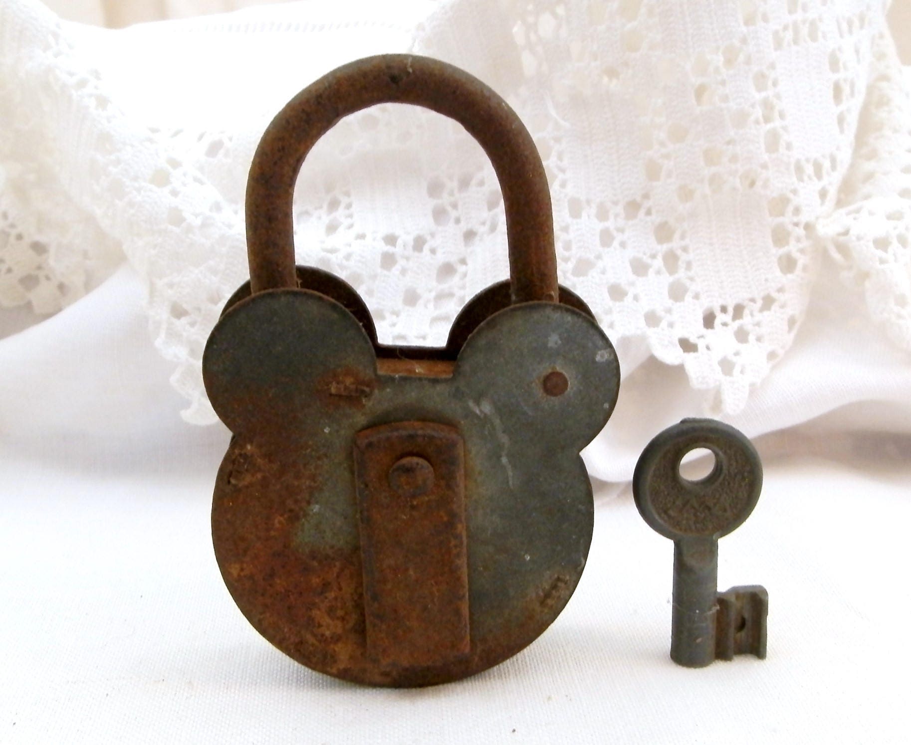 Vintage Working Rusty Patina Padlock with Key, French Mouse Lock in ...