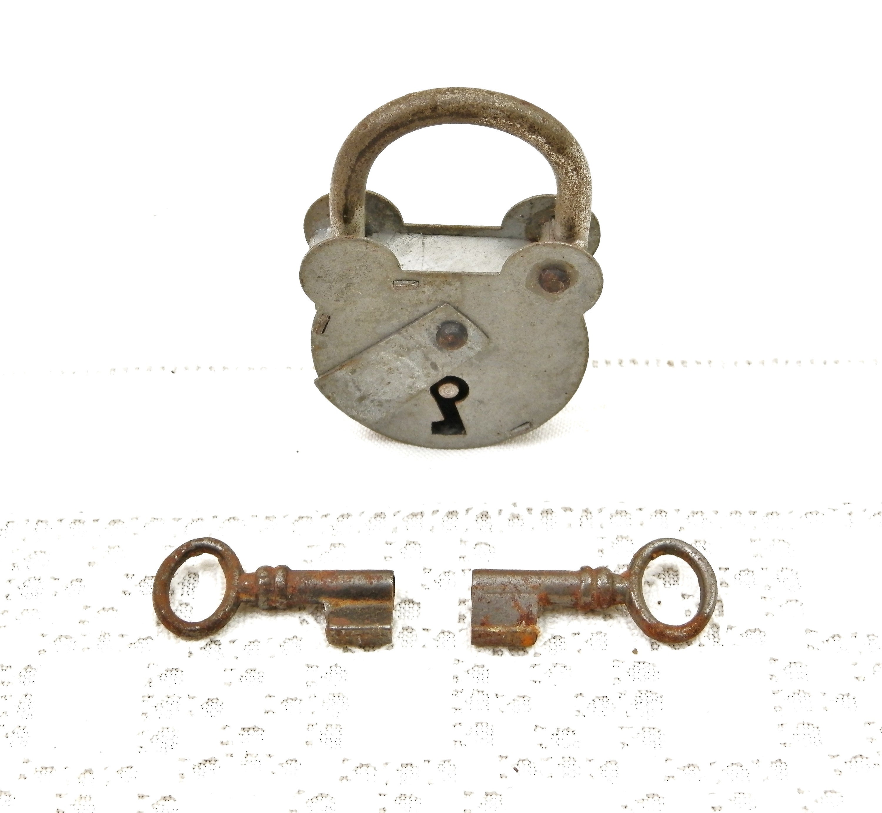 Small Antique Working French Zinc Metal Padlock with 2 Working Key ...