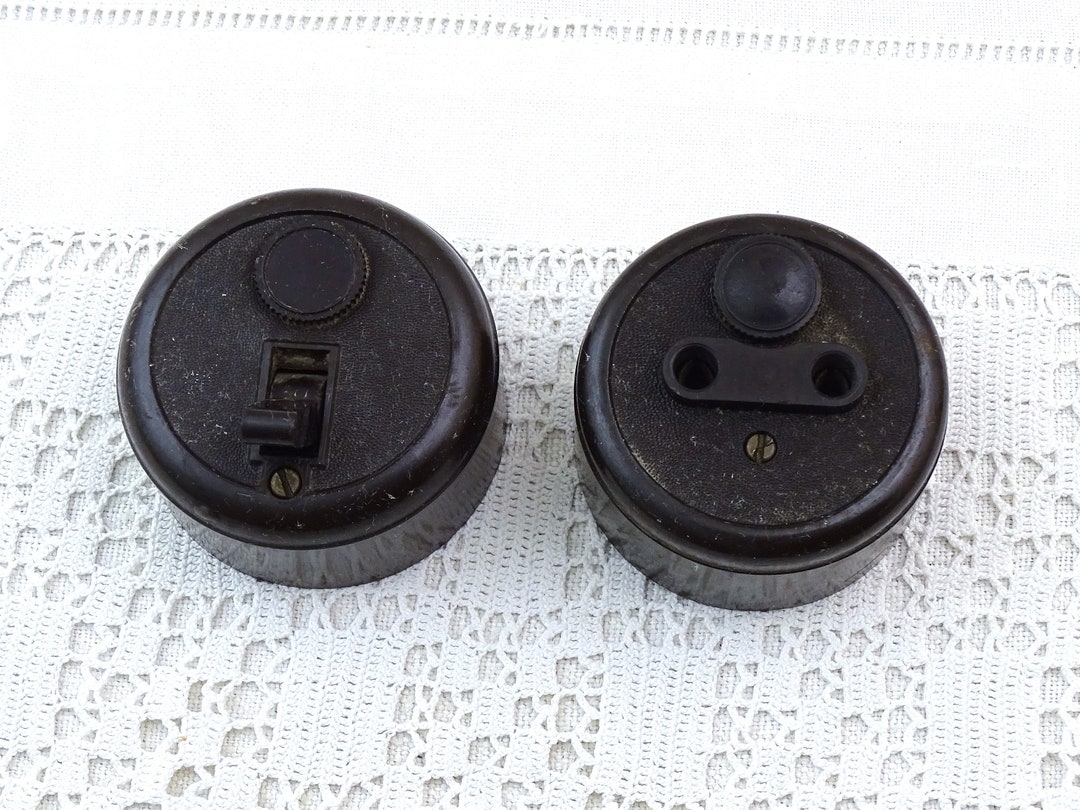 2 French Vintage Round Bakelite Light Switch and Plug, Retro Old Style ...