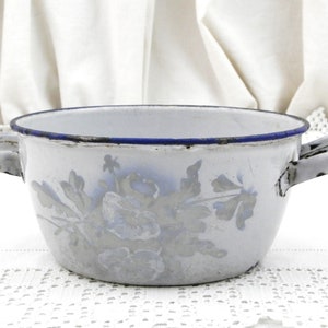 Small Antique French Chippy Blue and White Enamelware Lidded Bowl With ...