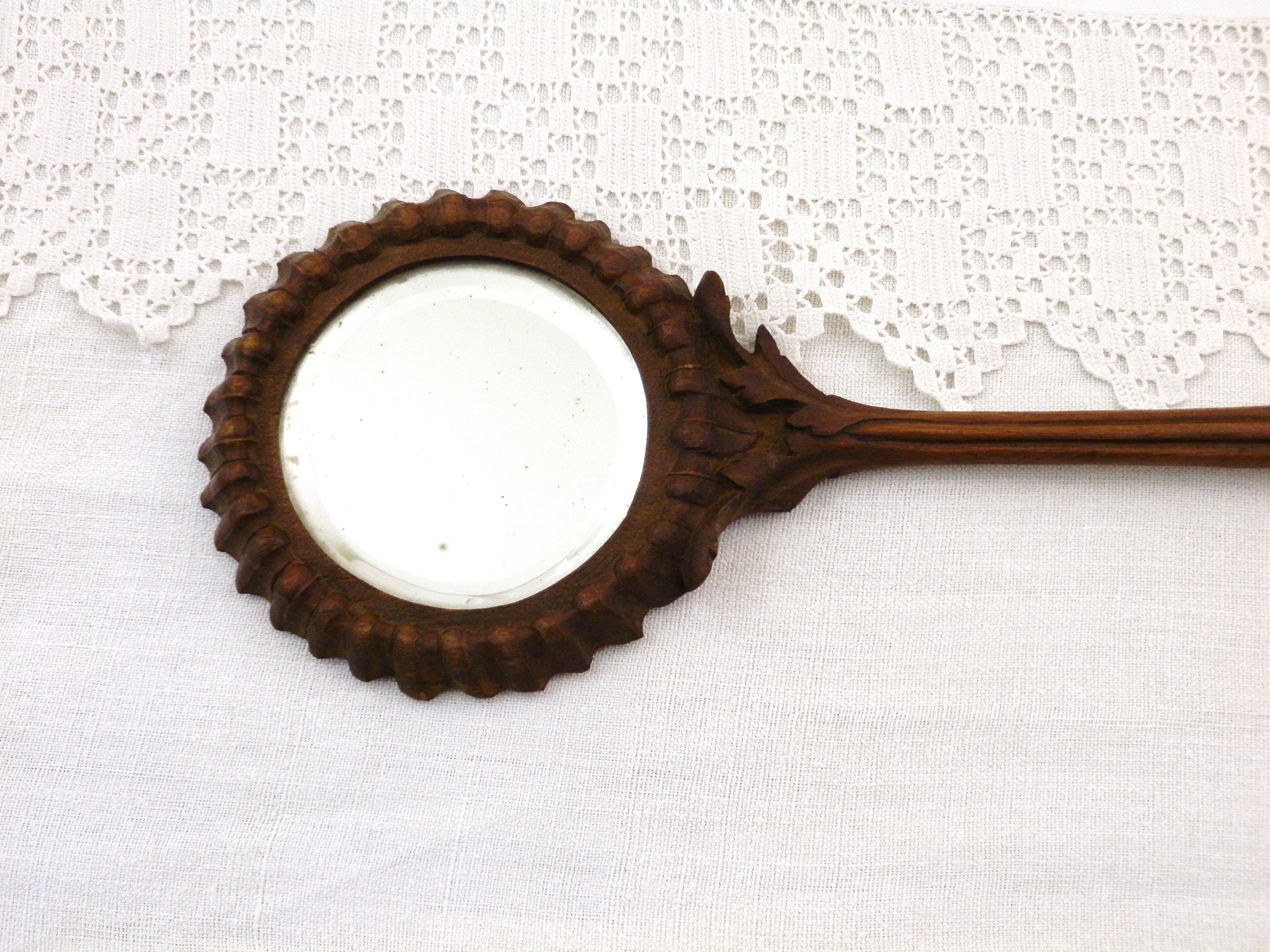 Antique Distressed Black Forest Carved Wooden Long Handled Vanity ...