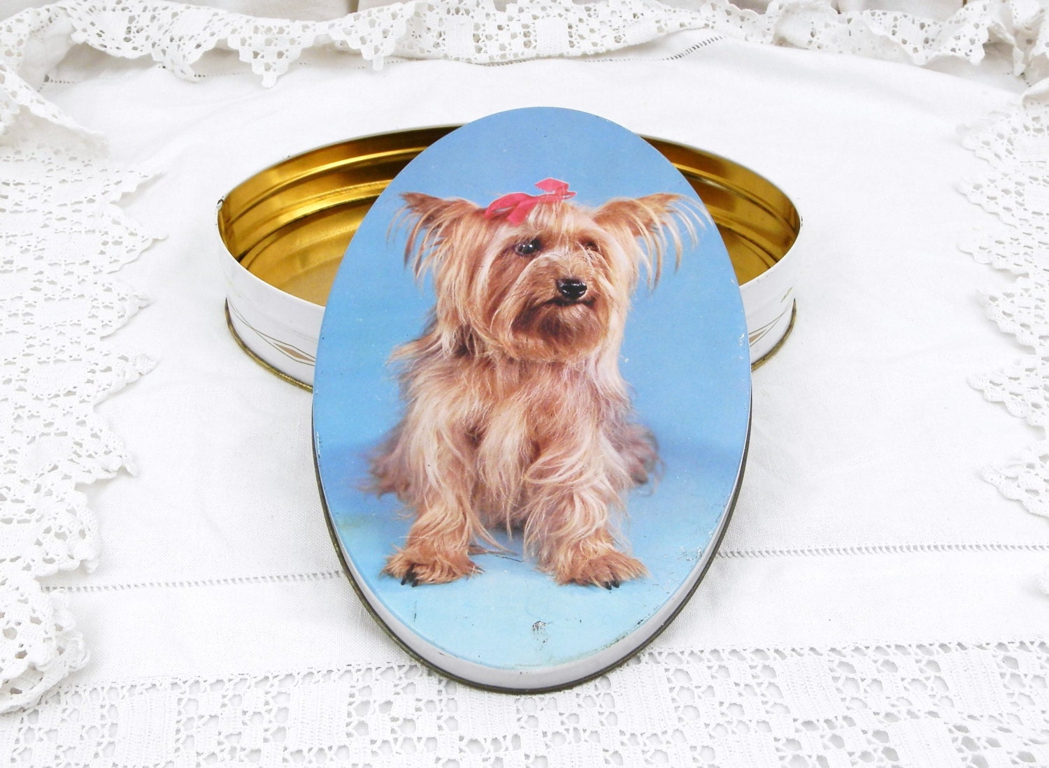 Vintage French Metal Candy Tin with a Silky Terrier, 1960s Dog Owner ...