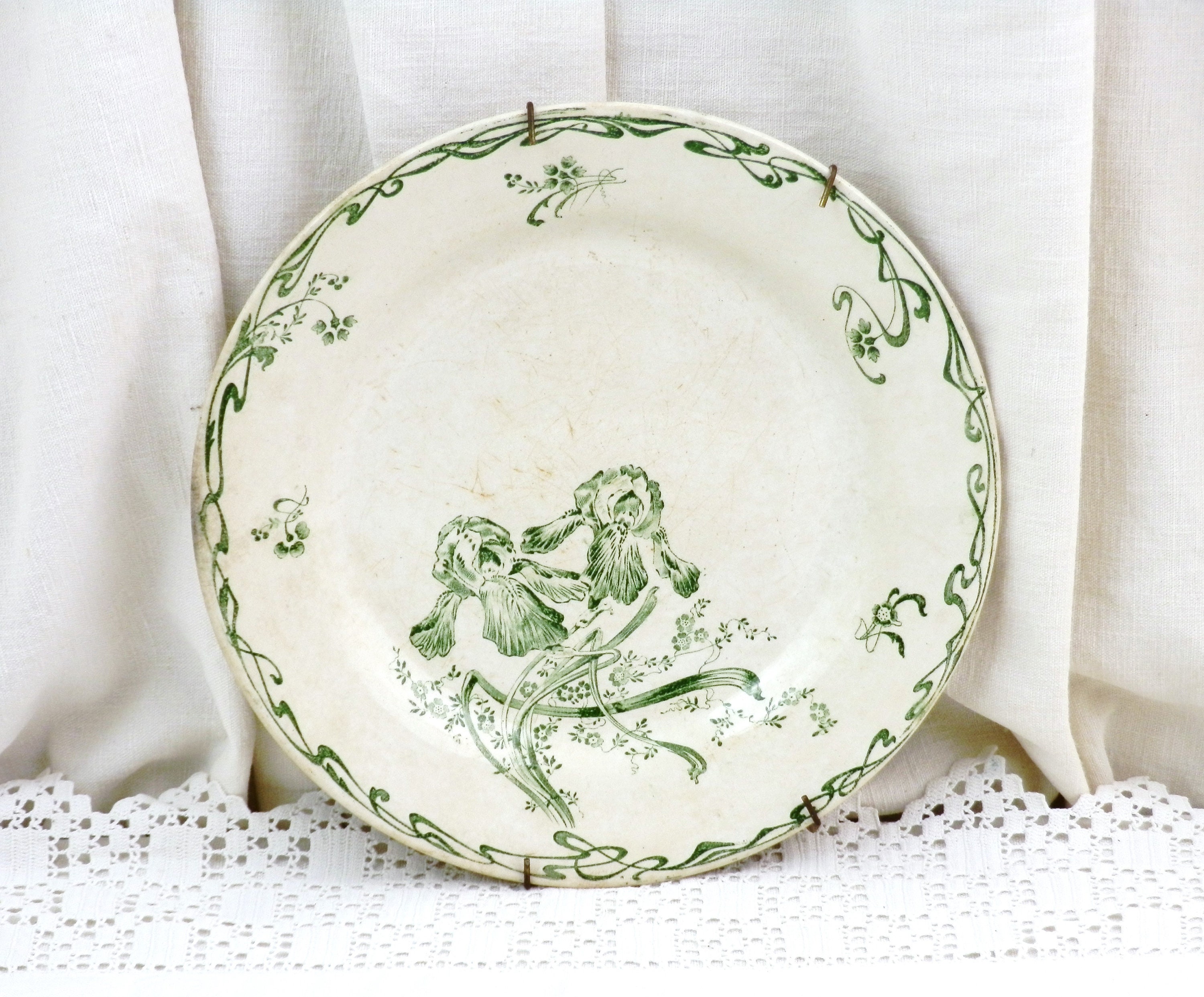 French Antique Ironware Ceramic Art Nouveau Plate by Creil et Montereau ...