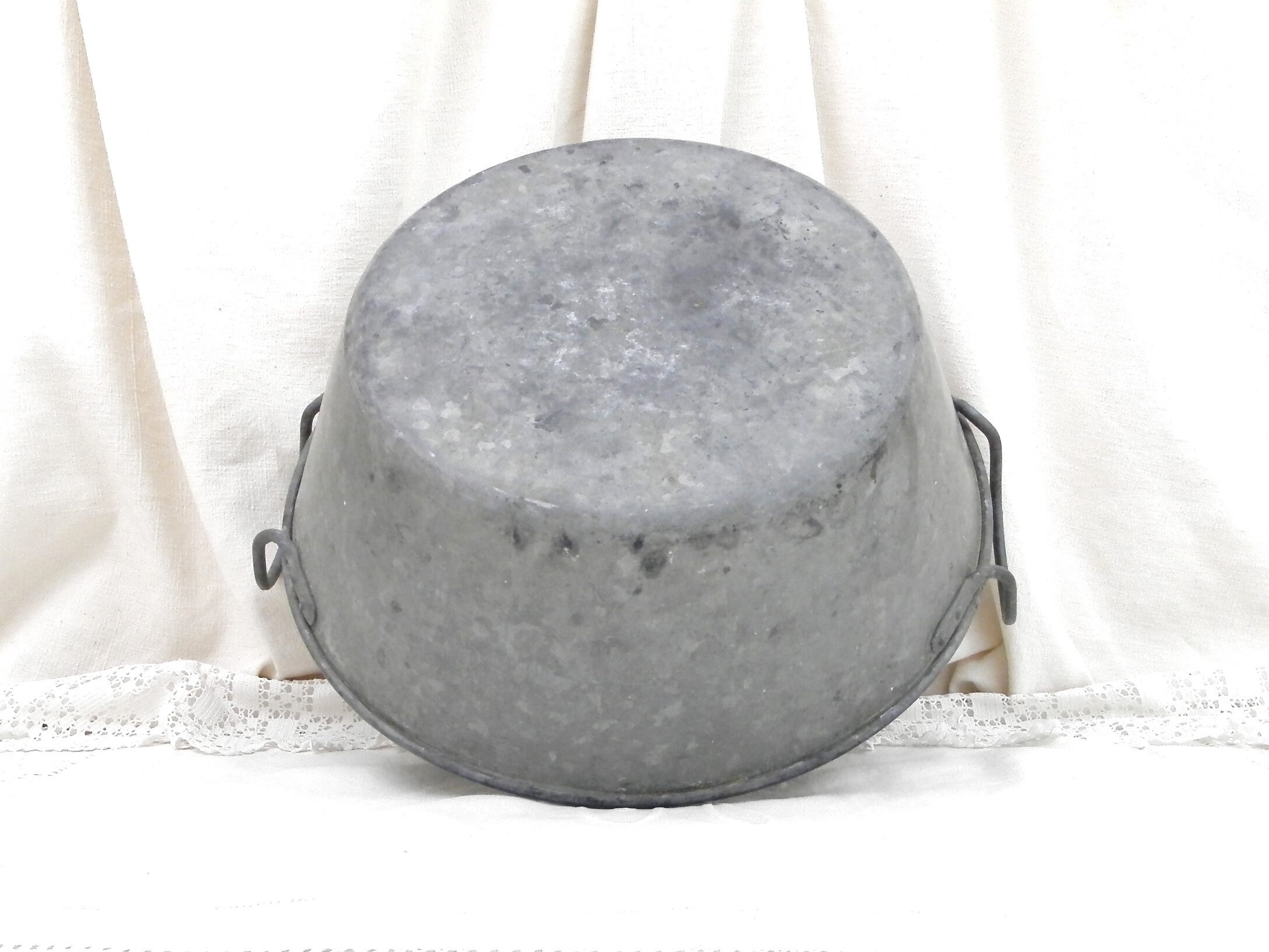 Antique French Zinc Metal Washing Basin 2 Side Handles in Gray, Old ...