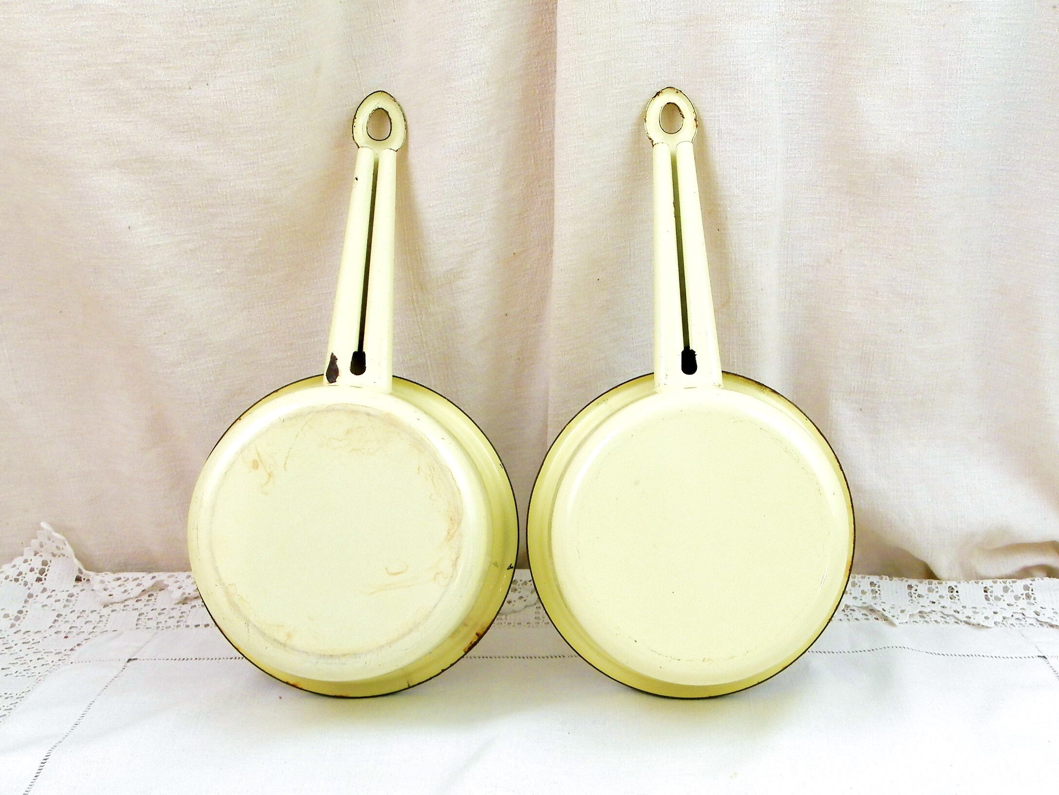 2 Vintage French 1950s Identical Yellow Enameled Cooking Pans ...
