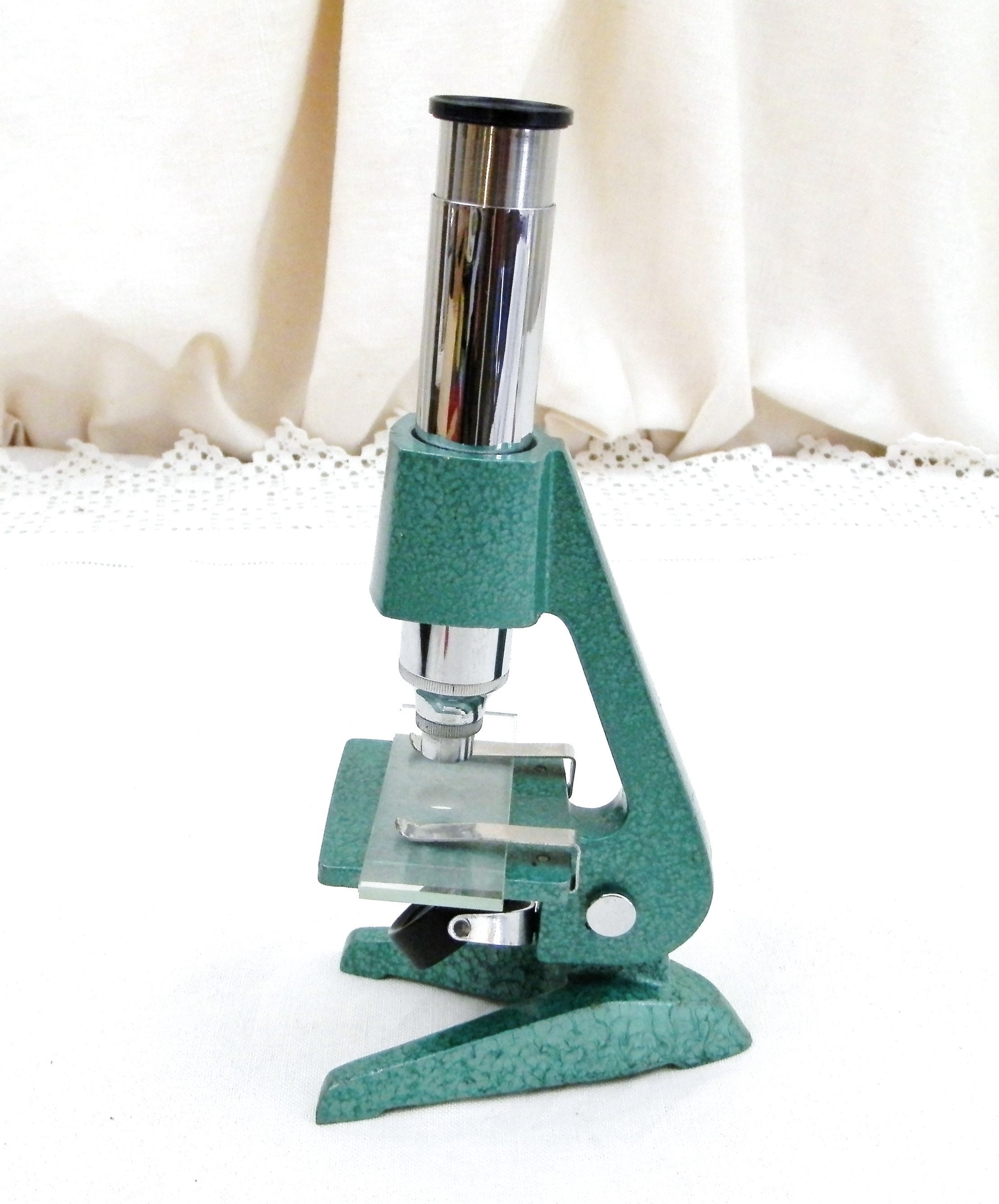 Vintage French Mid Century 1950s Boxed Green Microscope with Glass ...